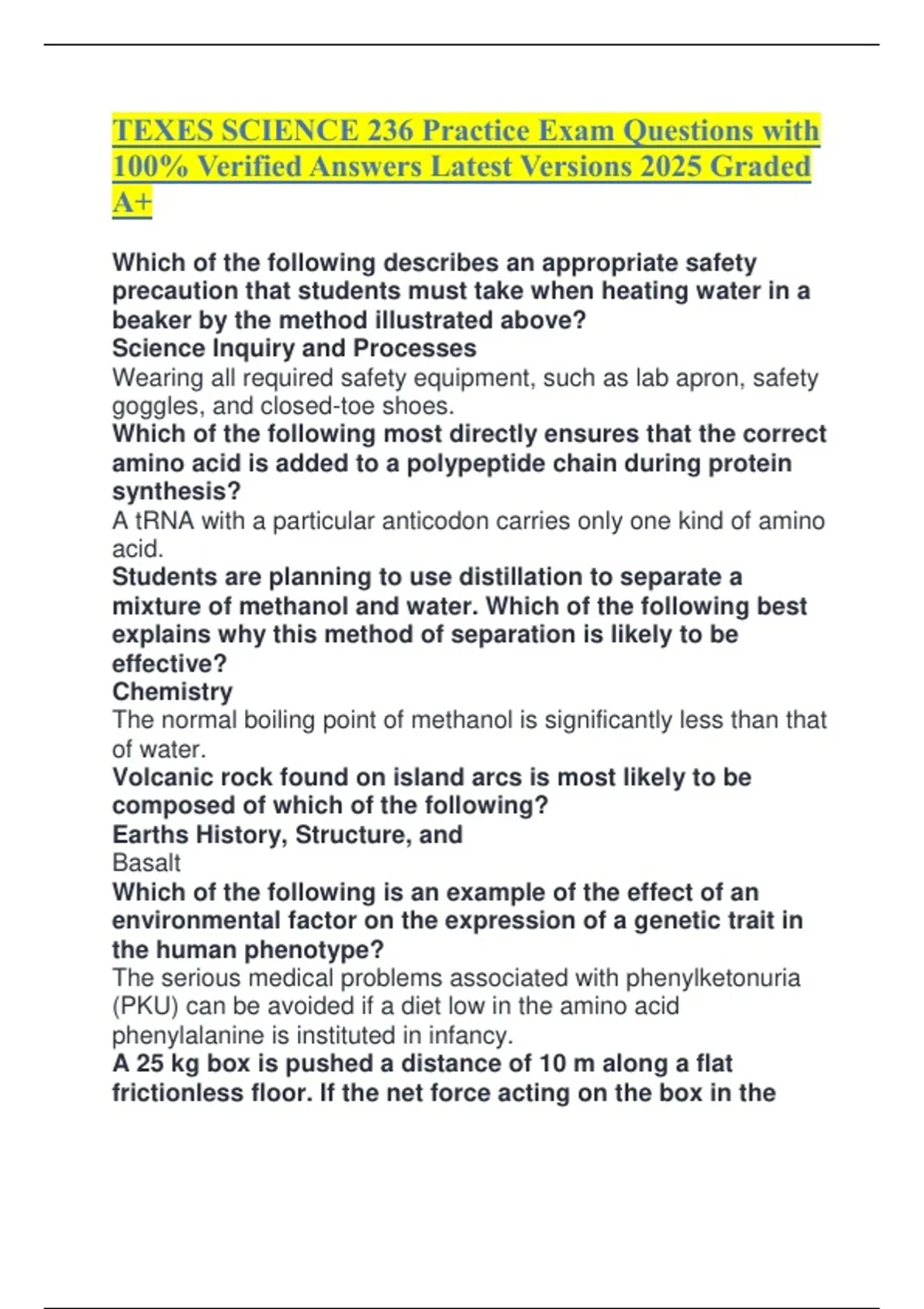 TEXES SCIENCE 236 Practice Exam Questions with 100- Verified Answers ...