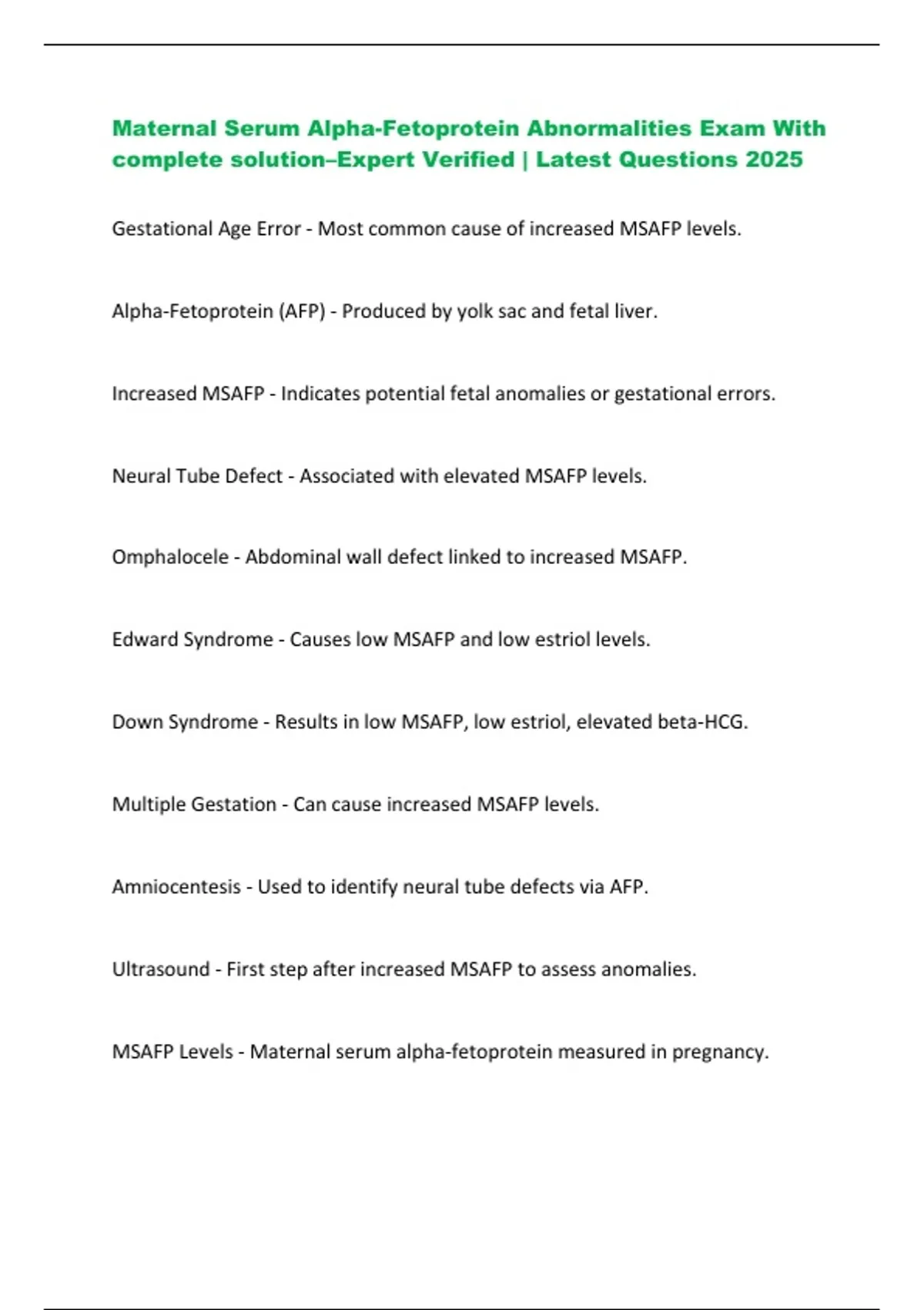 Maternal Serum Alpha-Fetoprotein Abnormalities Exam With complete ...