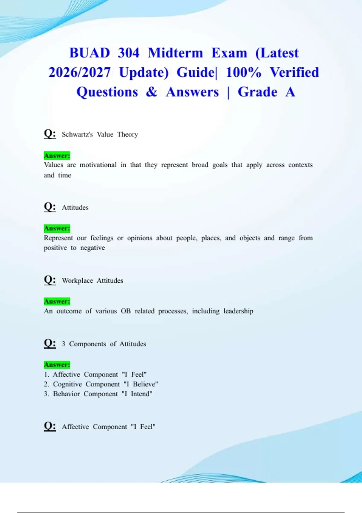 BUAD 304 Midterm Exam (Latest 2026/2027 Update) Guide| 100% Verified ...
