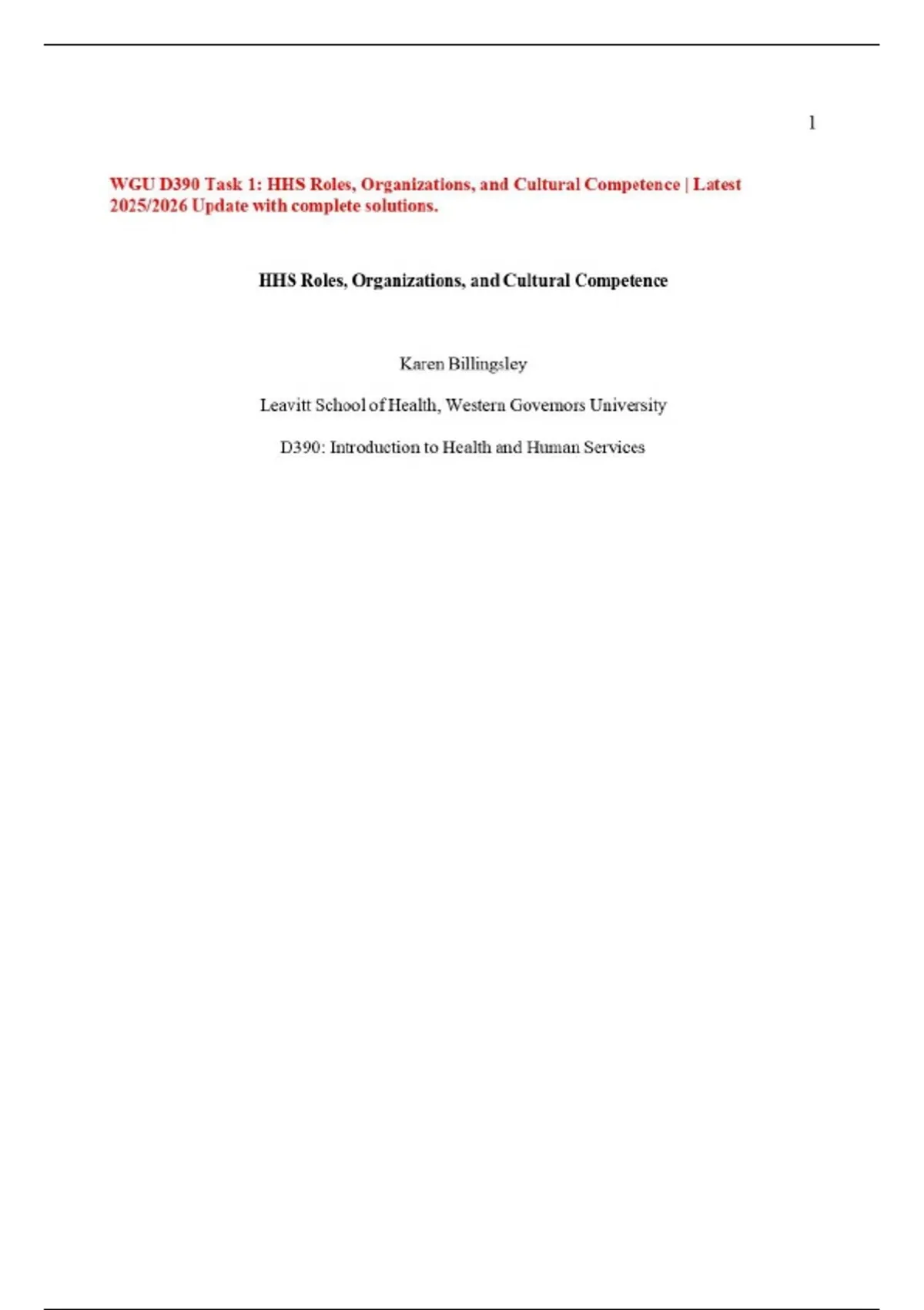WGU D390 Task 1: HHS Roles, Organizations, and Cultural Competence ...