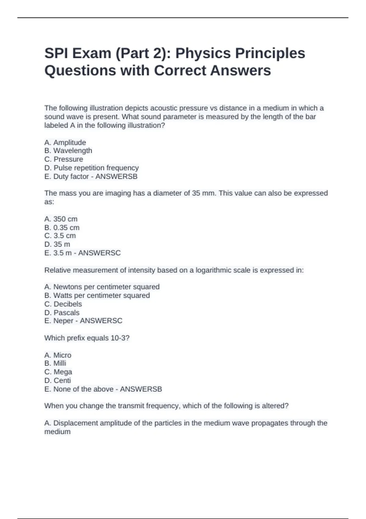 SPI Exam (Part 2): Physics Principles Questions with Correct Answers ...
