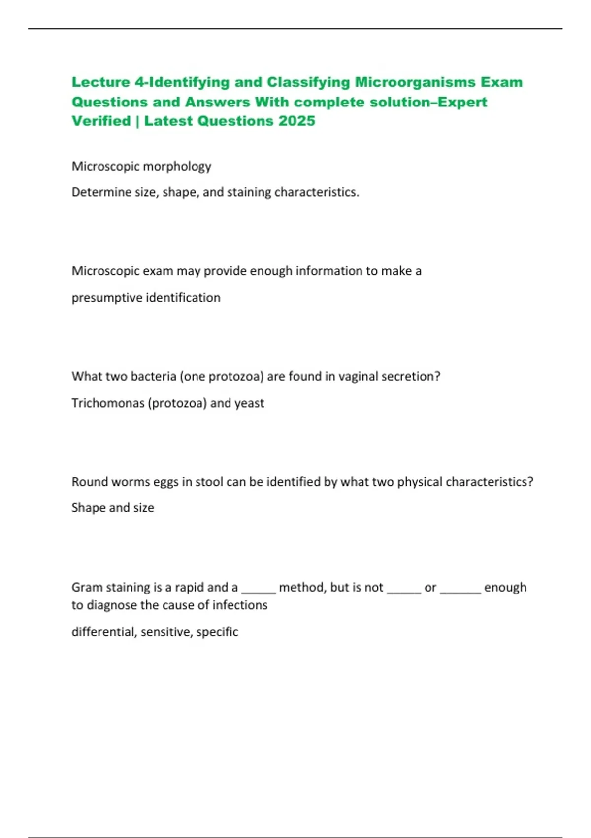 Lecture 4-Identifying and Classifying Microorganisms Exam Questions and ...
