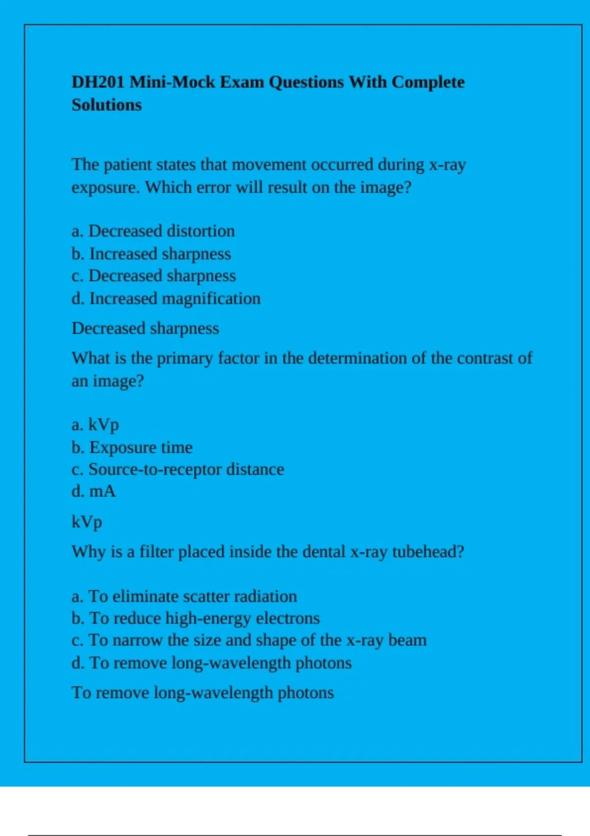 DH201 Mini-Mock Exam Questions With Complete Solutions - DH201 - Stuvia US