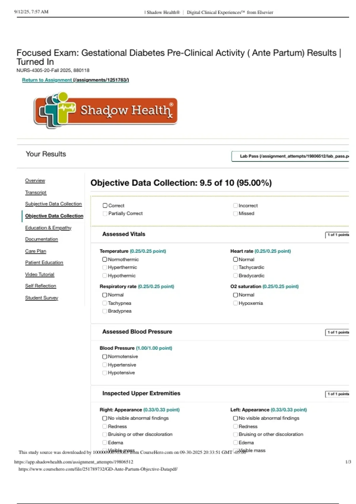 Complete Shadow Health Focused Exam: Gestational Diabetes Pre-Clinical ...