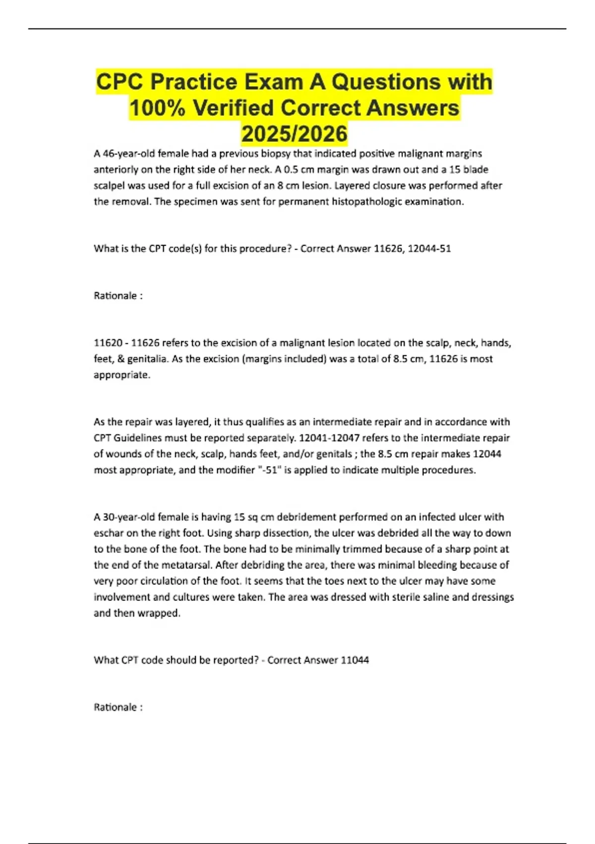 CPC Practice Exam A Questions with 100% Verified Correct Answers 2025/ ...