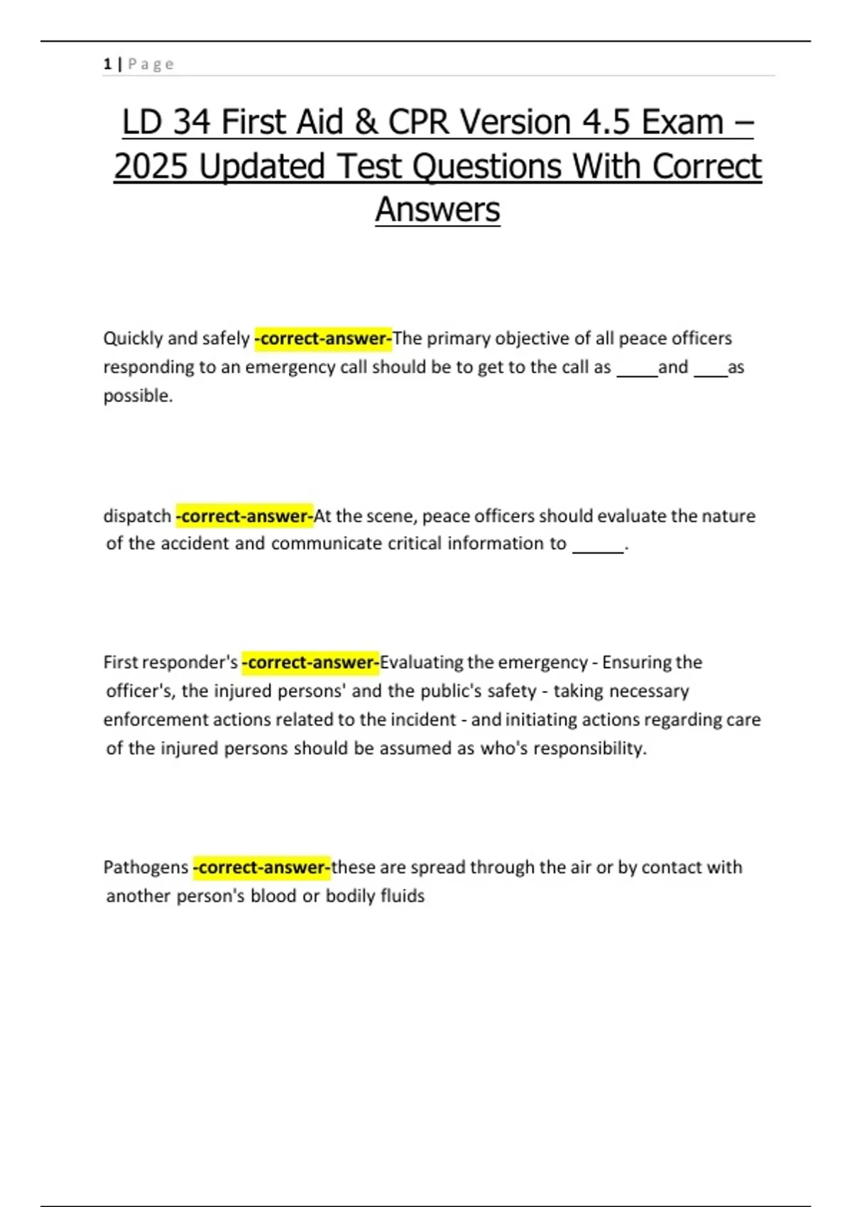 LD 34 First Aid & CPR Exam v4.5 (2026 Update) – Verified Test Questions ...
