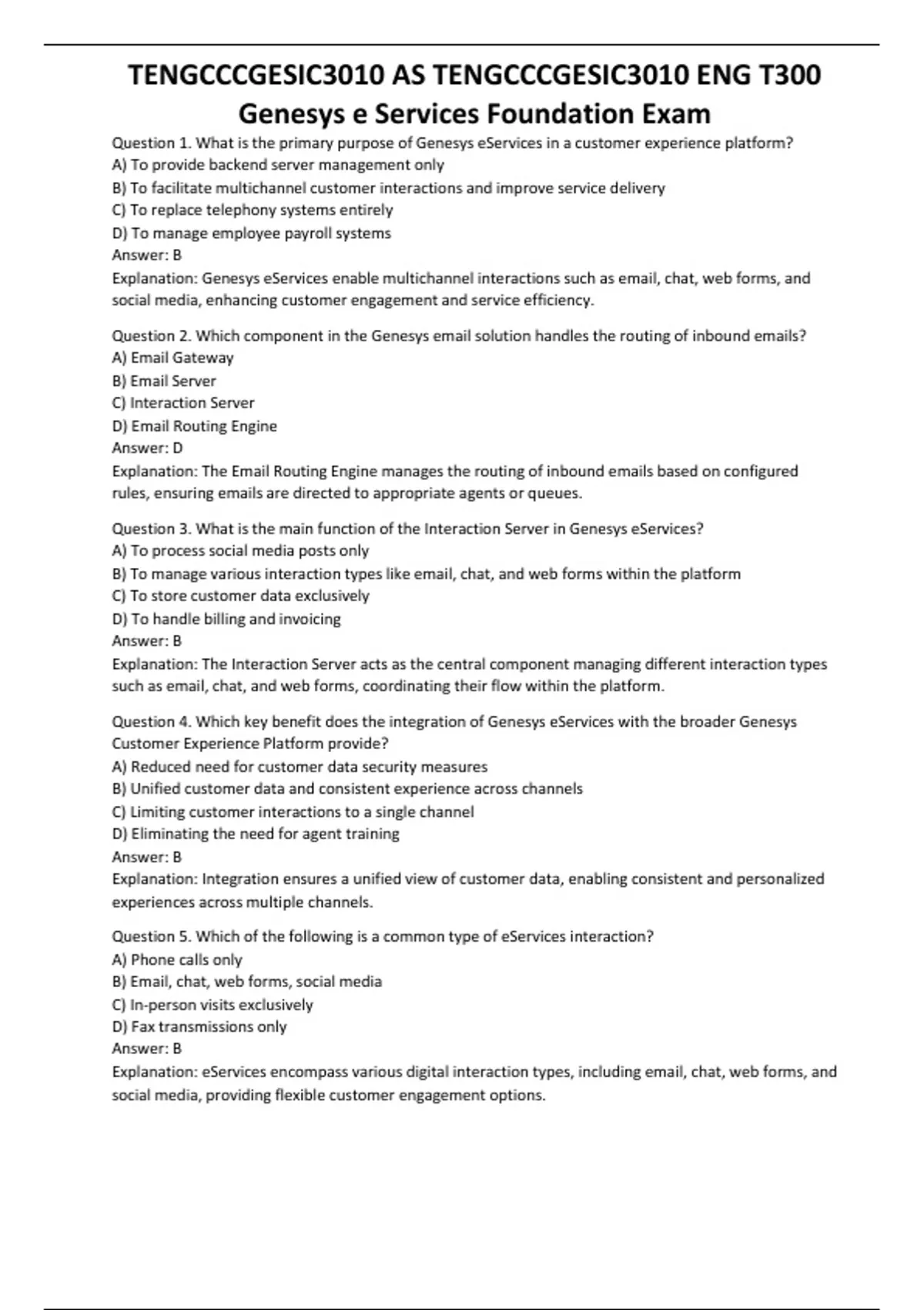 TENGCCCGESIC3010 AS TENGCCCGESIC3010 ENG T300 Genesys e Services Foundation Exam - Computer ...