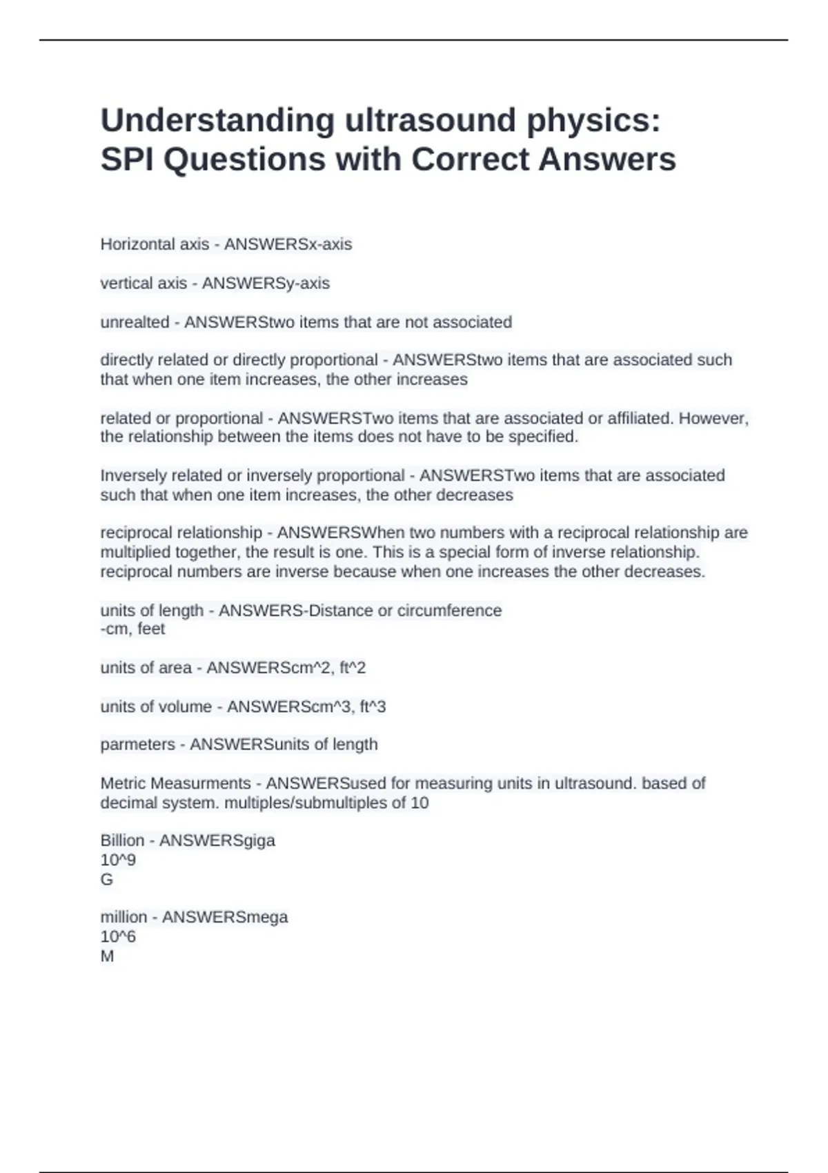 Understanding ultrasound physics: SPI Questions with Correct Answers ...