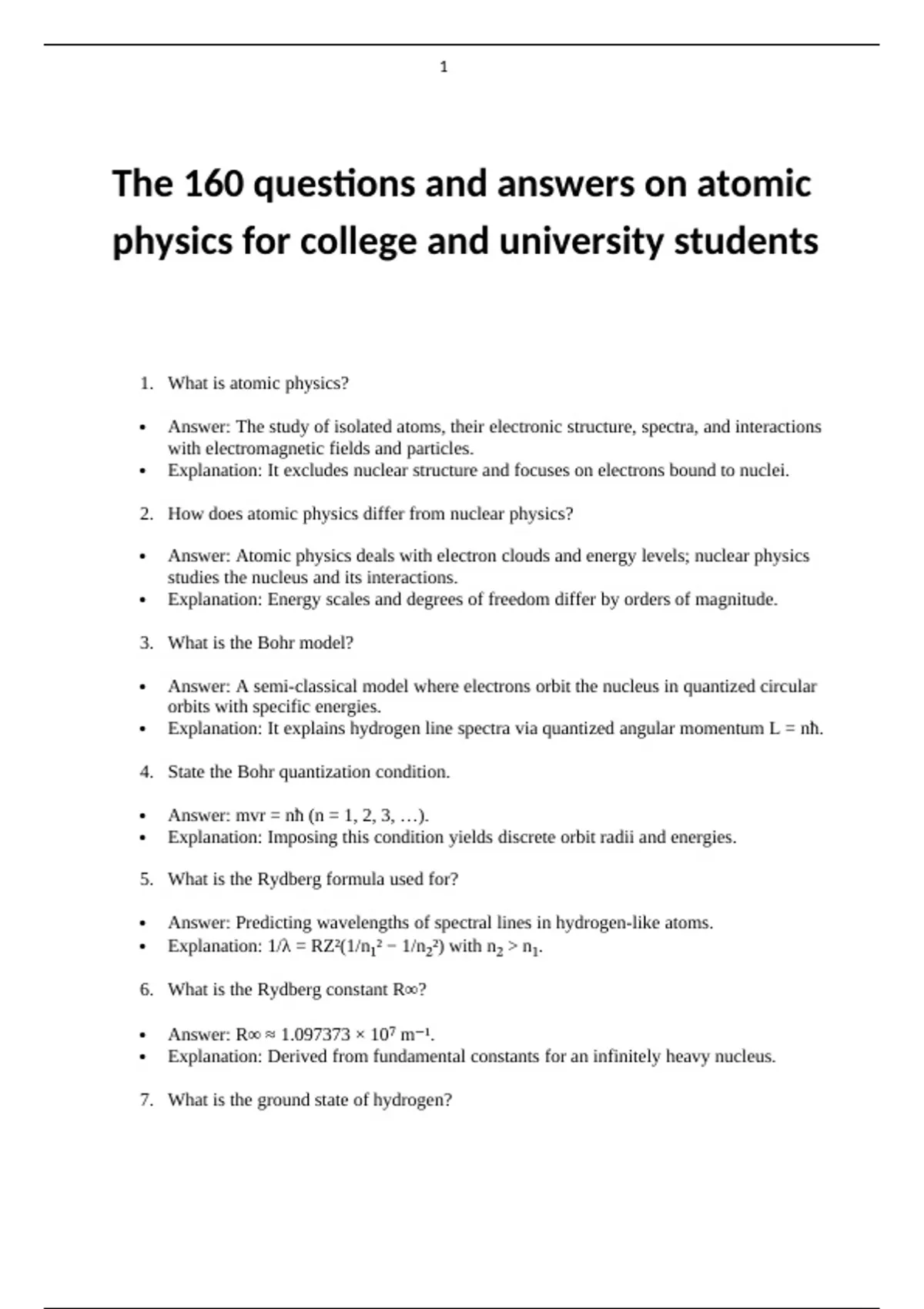 Questions and answers on atomic physics - Physics study notes - Stuvia US