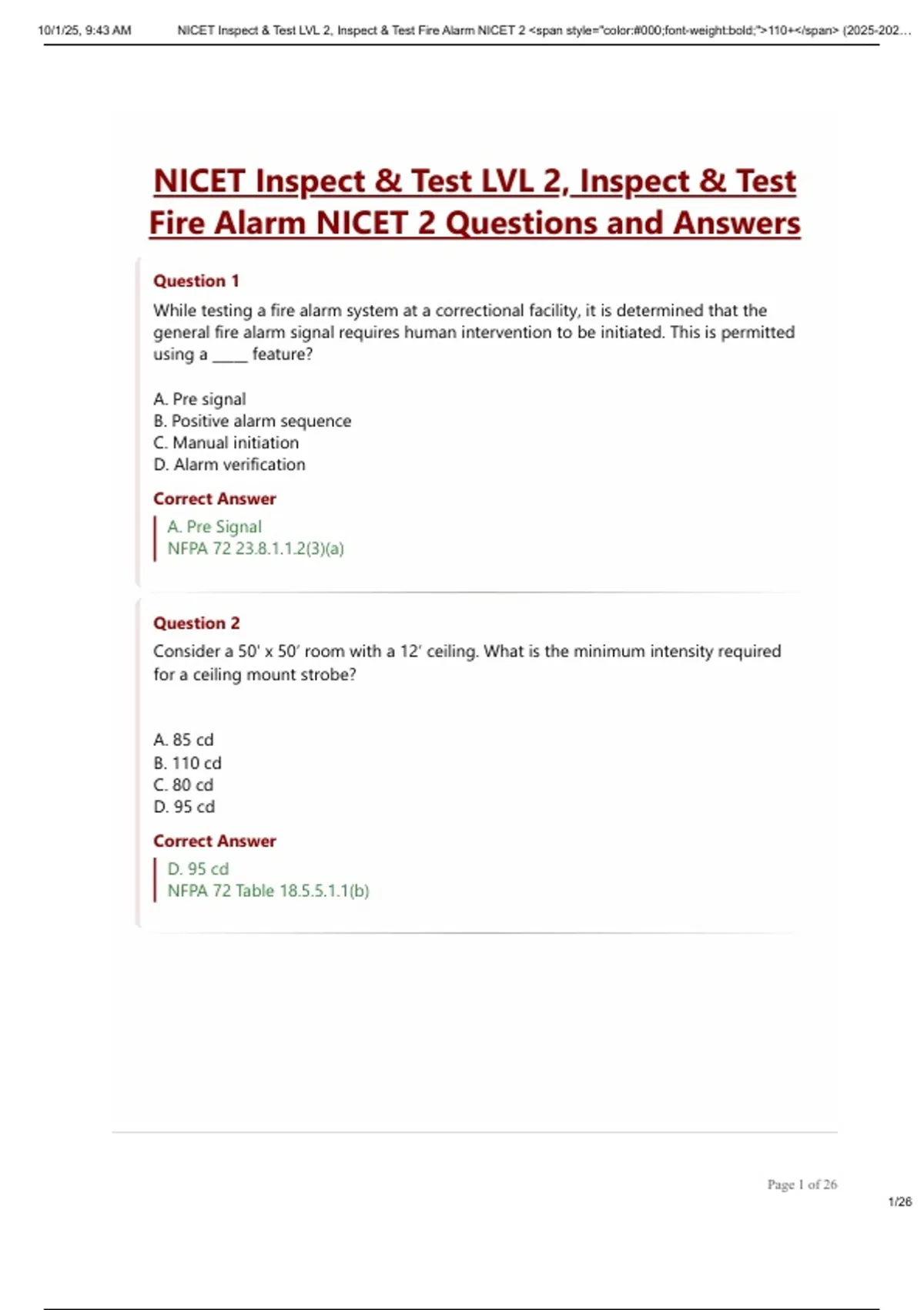NICET Inspect & Test LVL 2, Inspect & Test Fire Alarm NICET 2 Questions ...