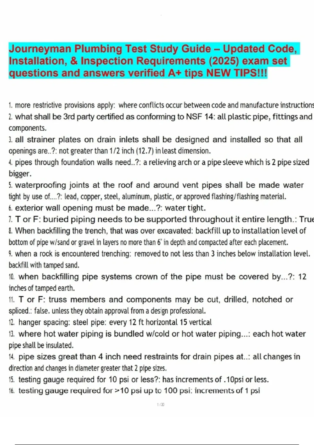 Journeyman Plumbing Test Study Guide – Updated Code, Installation ...