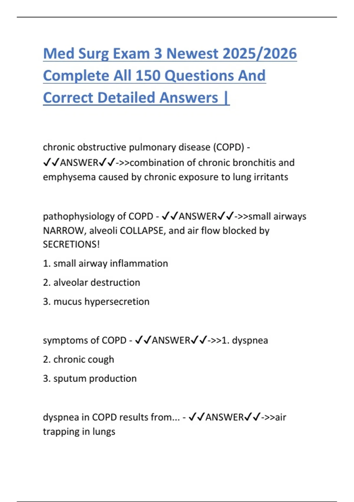 Med Surg Exam 3 Newest 2025/2026 Complete All 150 Questions And Correct ...
