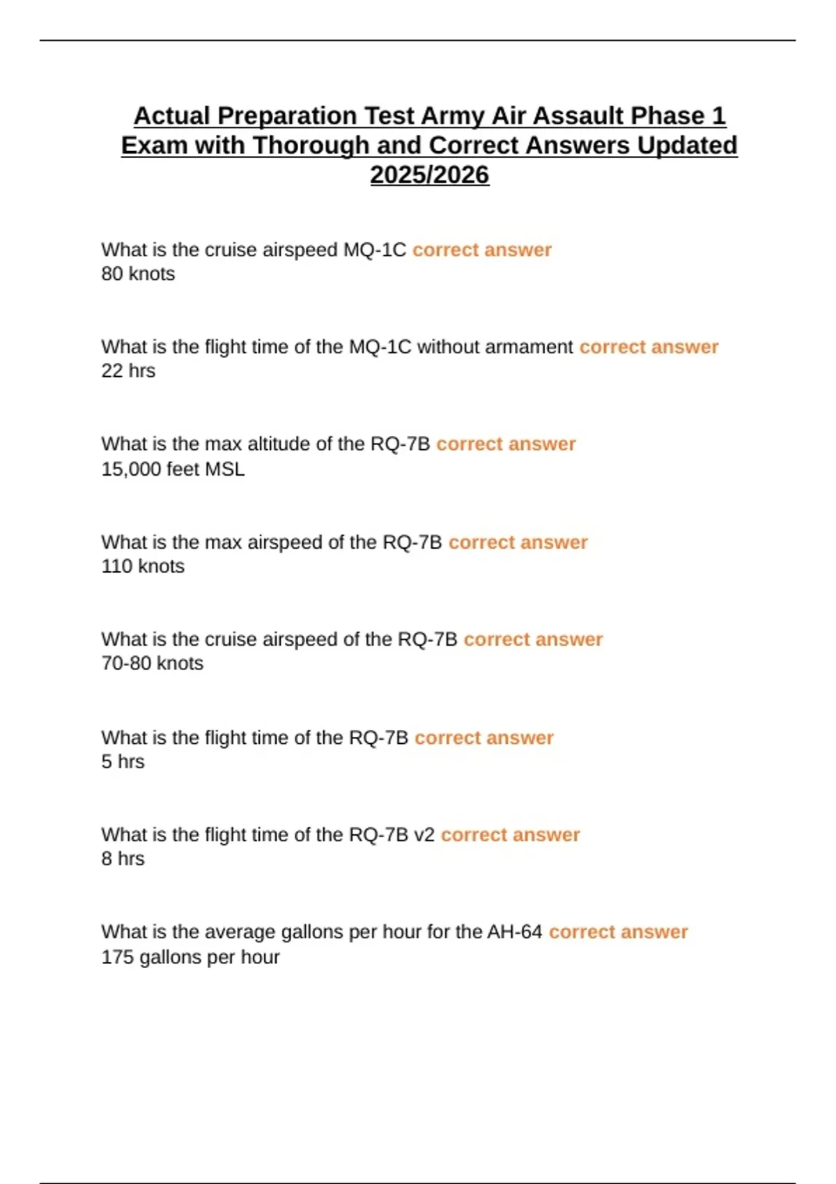 Actual Preparation Test Army Air Assault Phase 1 Exam with Thorough and ...