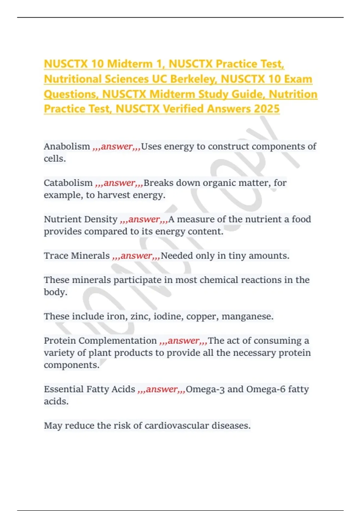 NUSCTX 10 Midterm 1, NUSCTX Practice Test, Nutritional Sciences UC ...