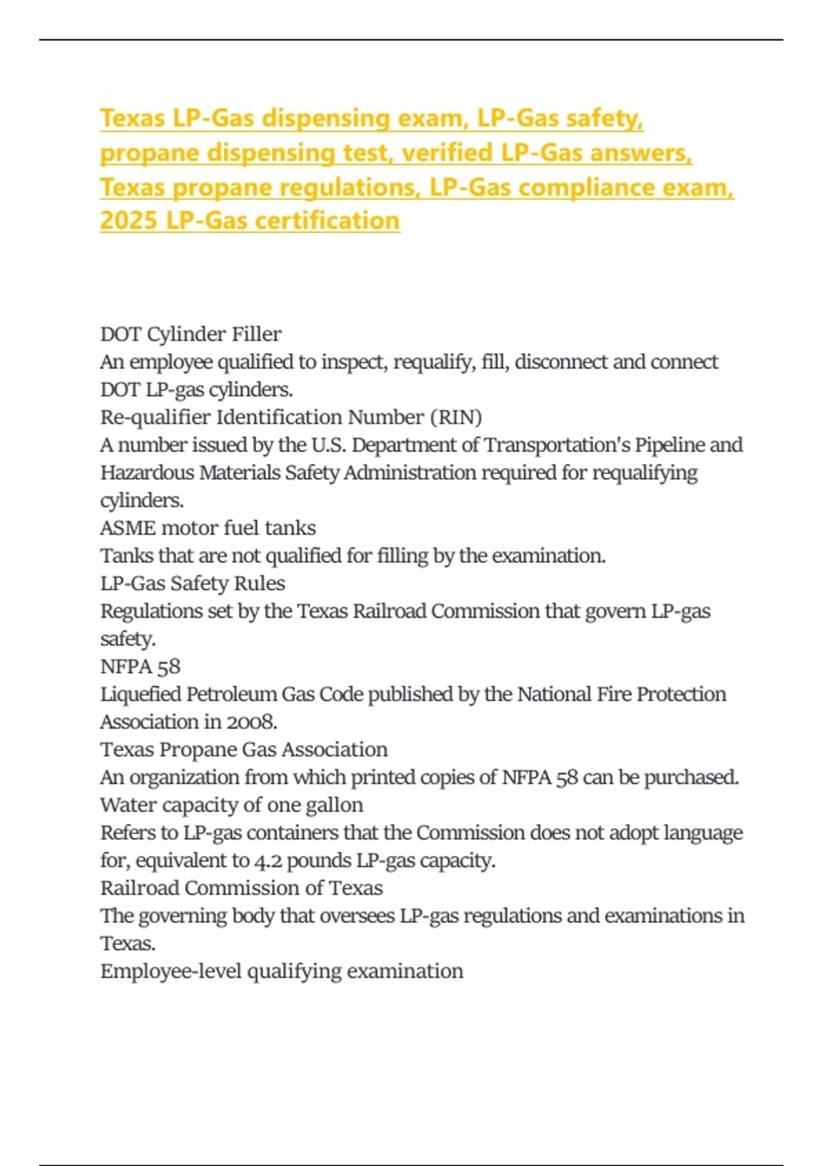 Texas LP-Gas dispensing exam, LP-Gas safety, propane dispensing test ...