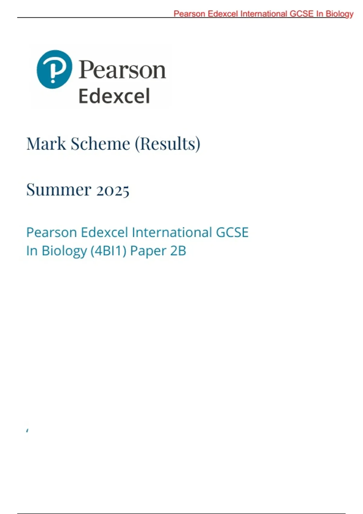 Pearson Edexcel MAY 2025 IGCSE Biology Paper 2B and Paper 2BR INCLUDING ...