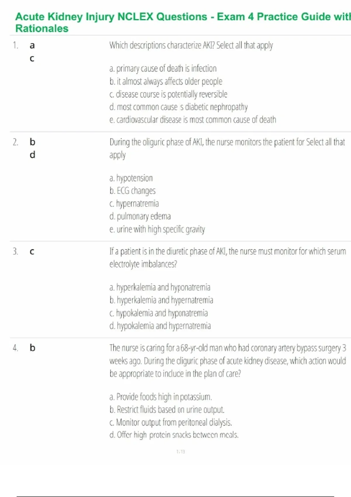 Acute Kidney Injury NCLEX Questions - Exam 4 Practice Guide with ...