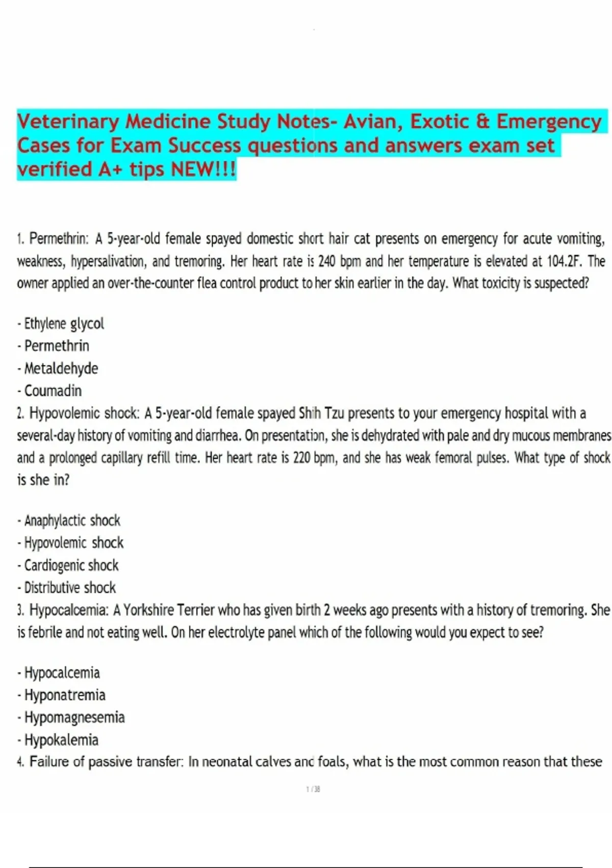Veterinary Medicine Study Notes- Avian, Exotic & Emergency Cases for ...