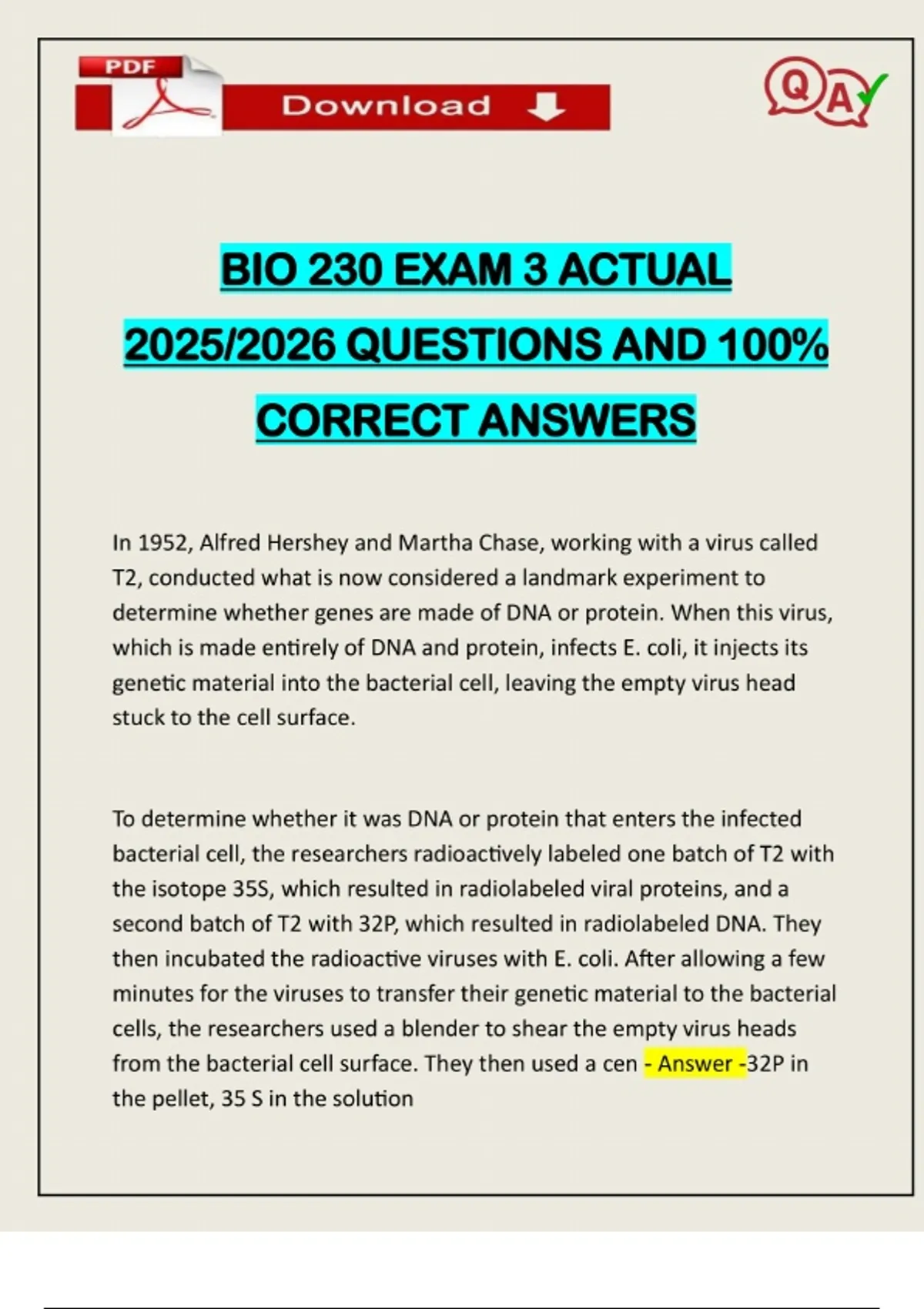 Bio 230 Exam 3 Actual 2025 2026 Questions And 100 Correct Answers