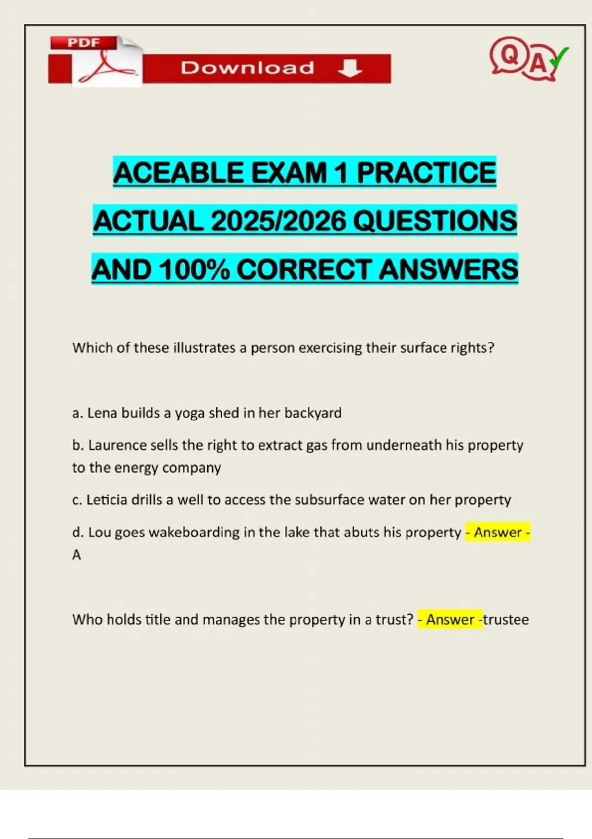 ACEABLE EXAM 1 PRACTICE ACTUAL 2025/2026 QUESTIONS AND 100% CORRECT ...