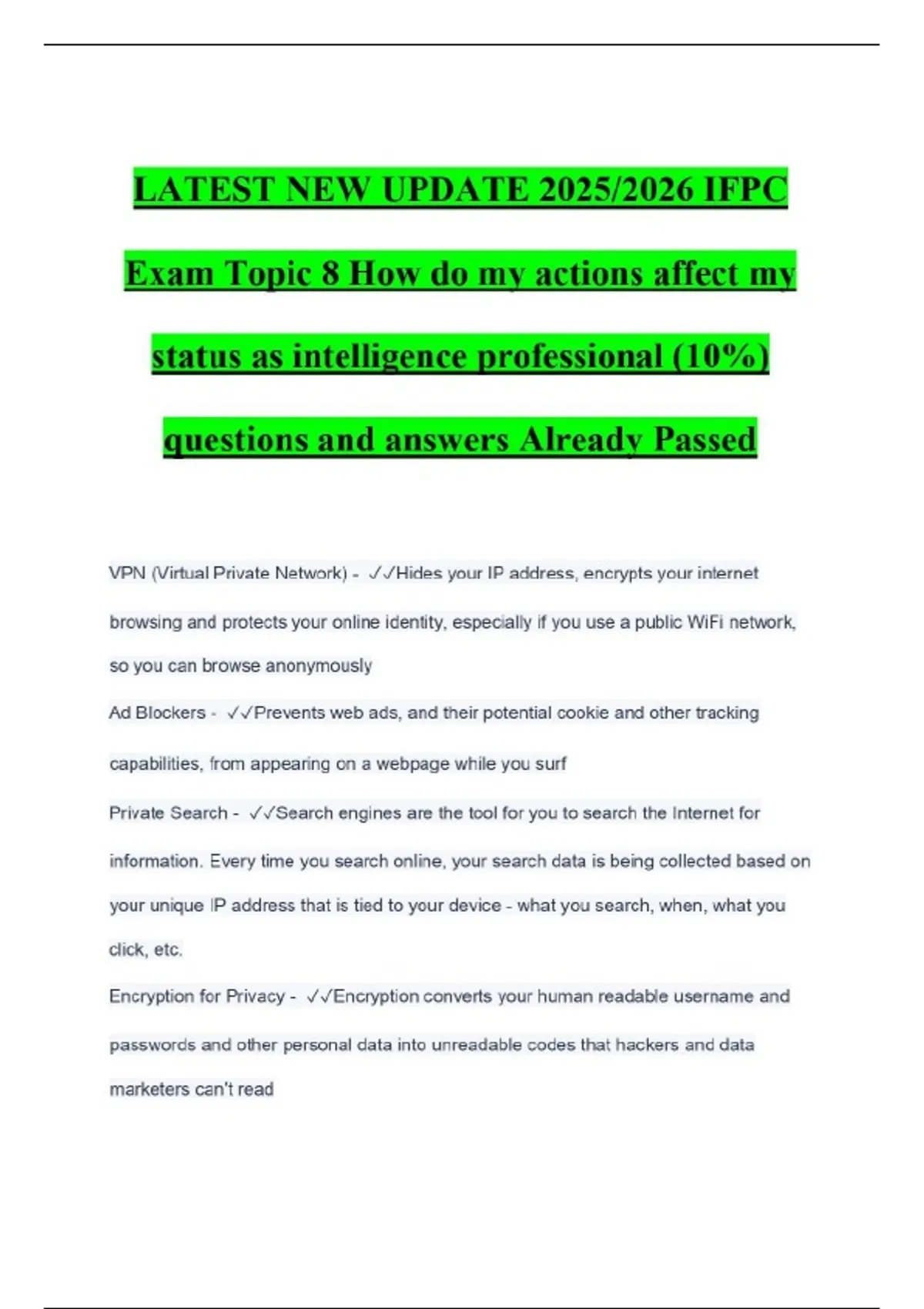 LATEST NEW UPDATE 2025/2026 IFPC Exam Topic 8 How do my actions affect ...