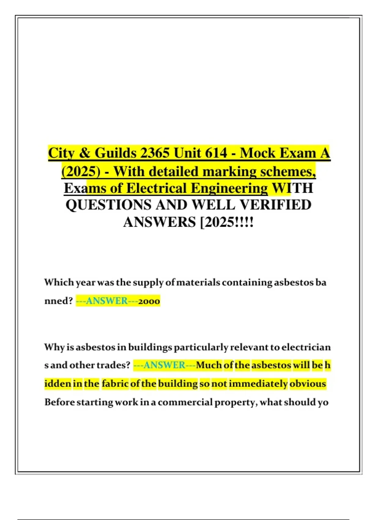 City & Guilds 2365 Unit 614 Mock Exam A 2025 | Electrical Engineering ...