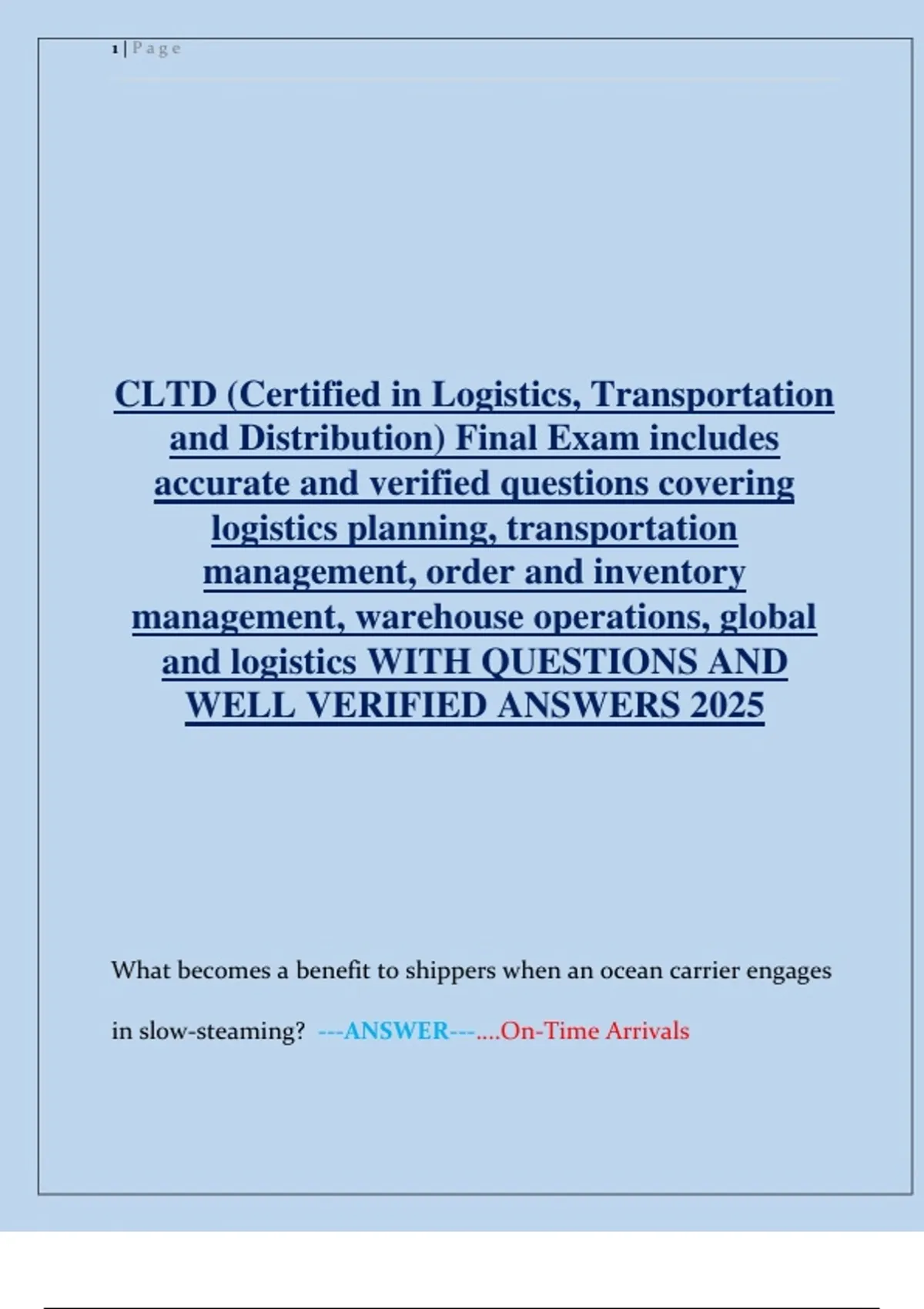 CLTD Final Exam 2025 | Certified in Logistics, Transportation ...