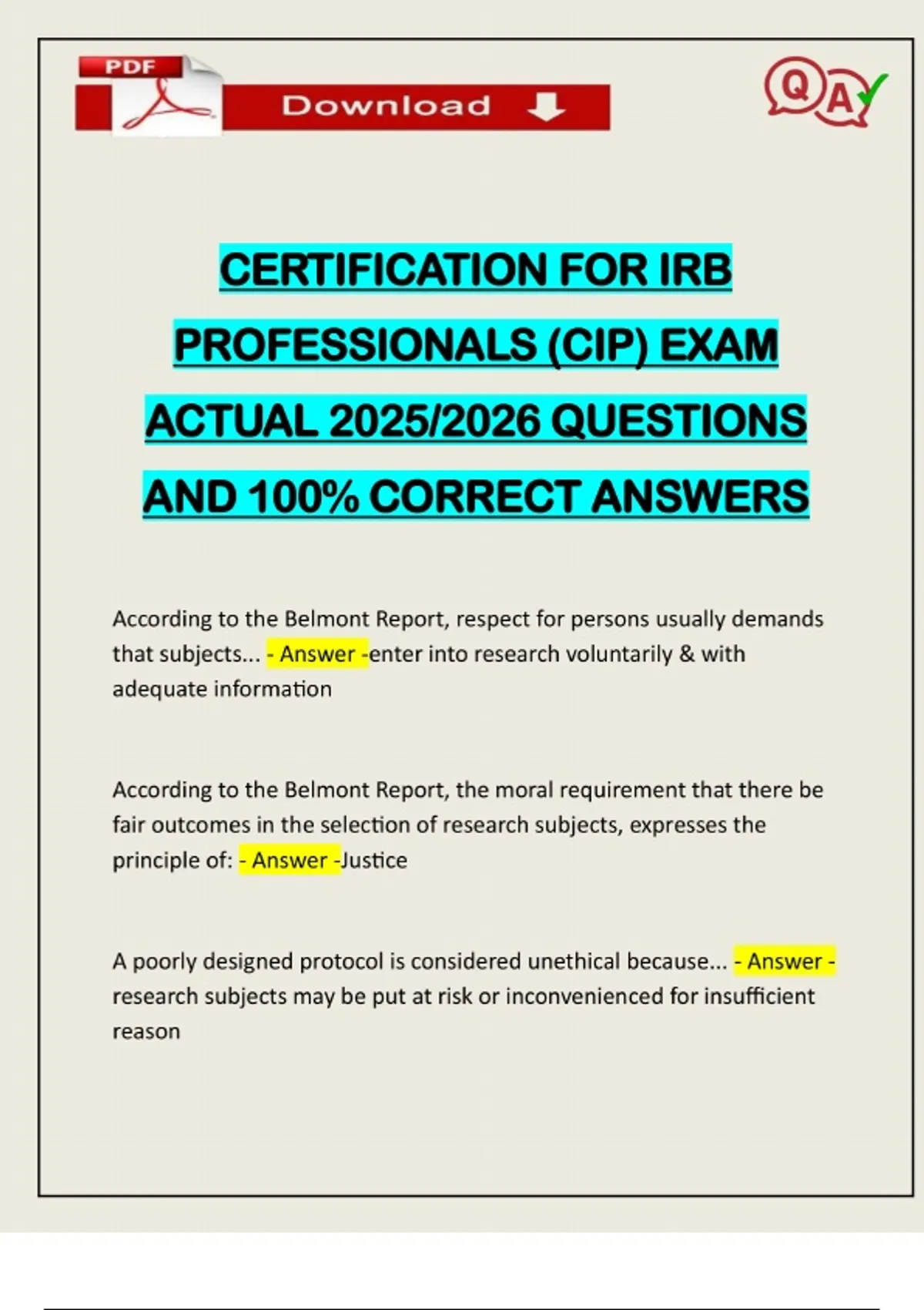 CERTIFICATION FOR IRB PROFESSIONALS (CIP) EXAM ACTUAL 2025/2026 ...