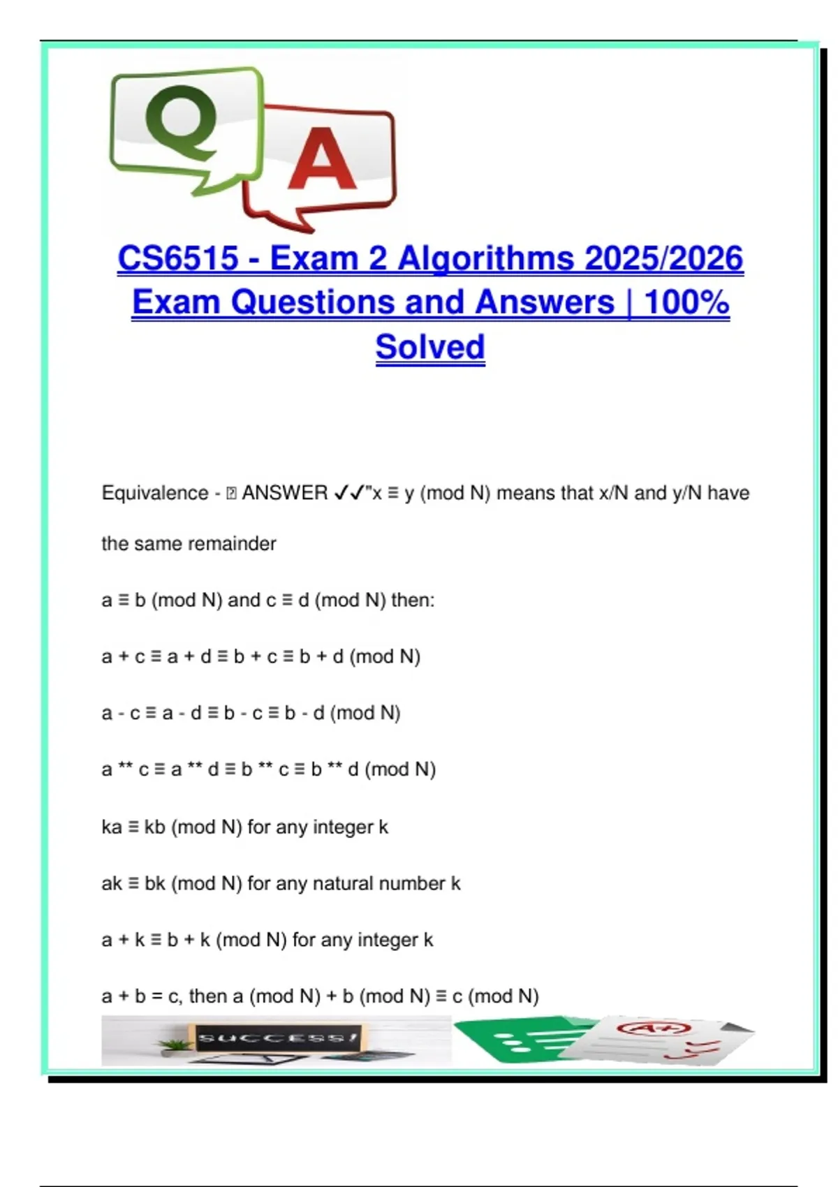 CS6515 Exam 2 – 100% Solved Questions | Algorithms, Graph Theory, RSA ...