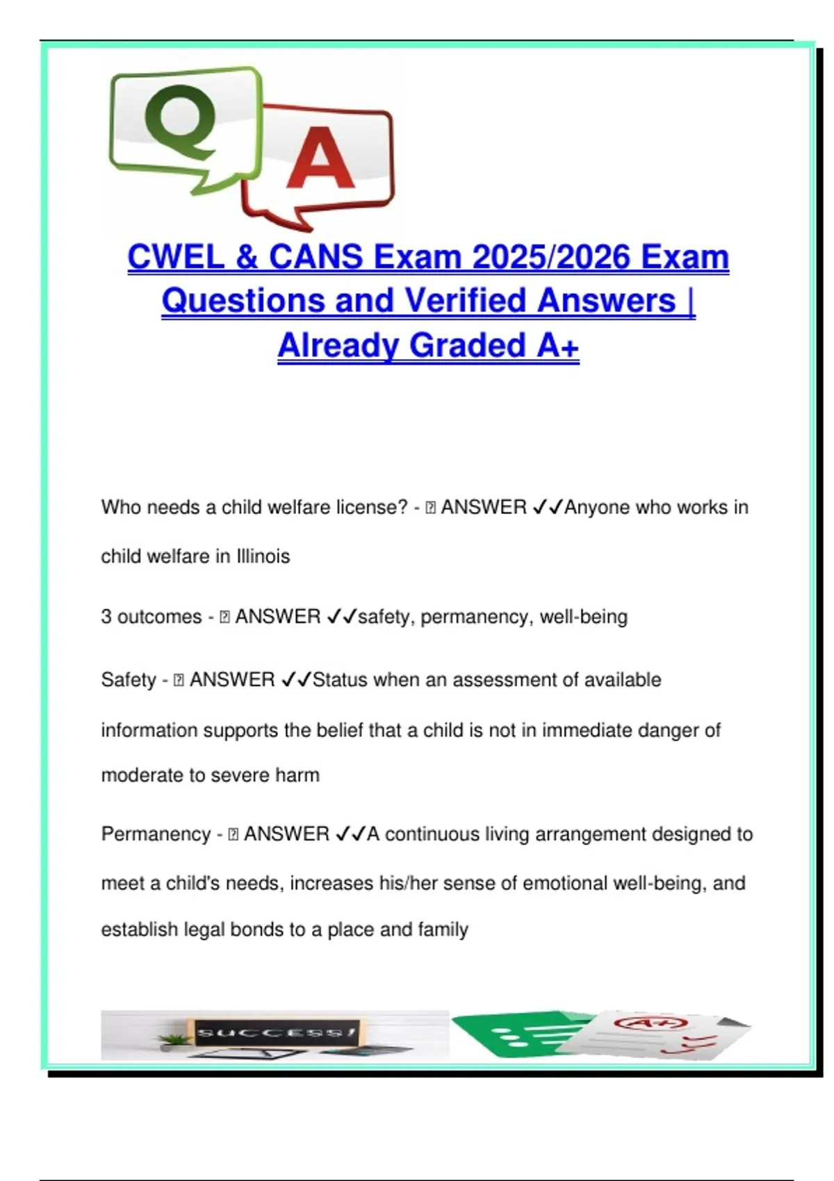 CWEL & CANS Exams – 202 Verified Q&A | Child Welfare Laws, Court ...