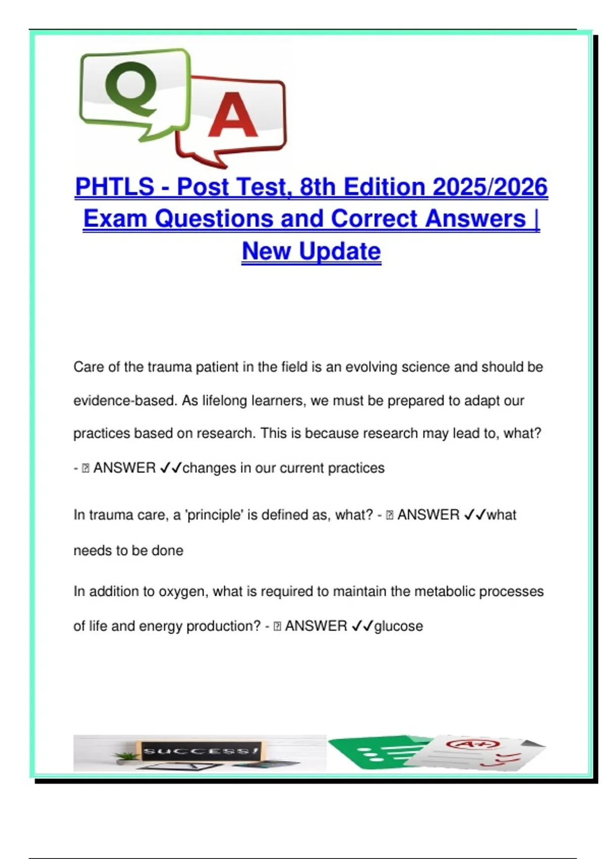 PHTLS Post-Test 8th Edition (100+ Questions) – TBI, Hemorrhagic Shock ...