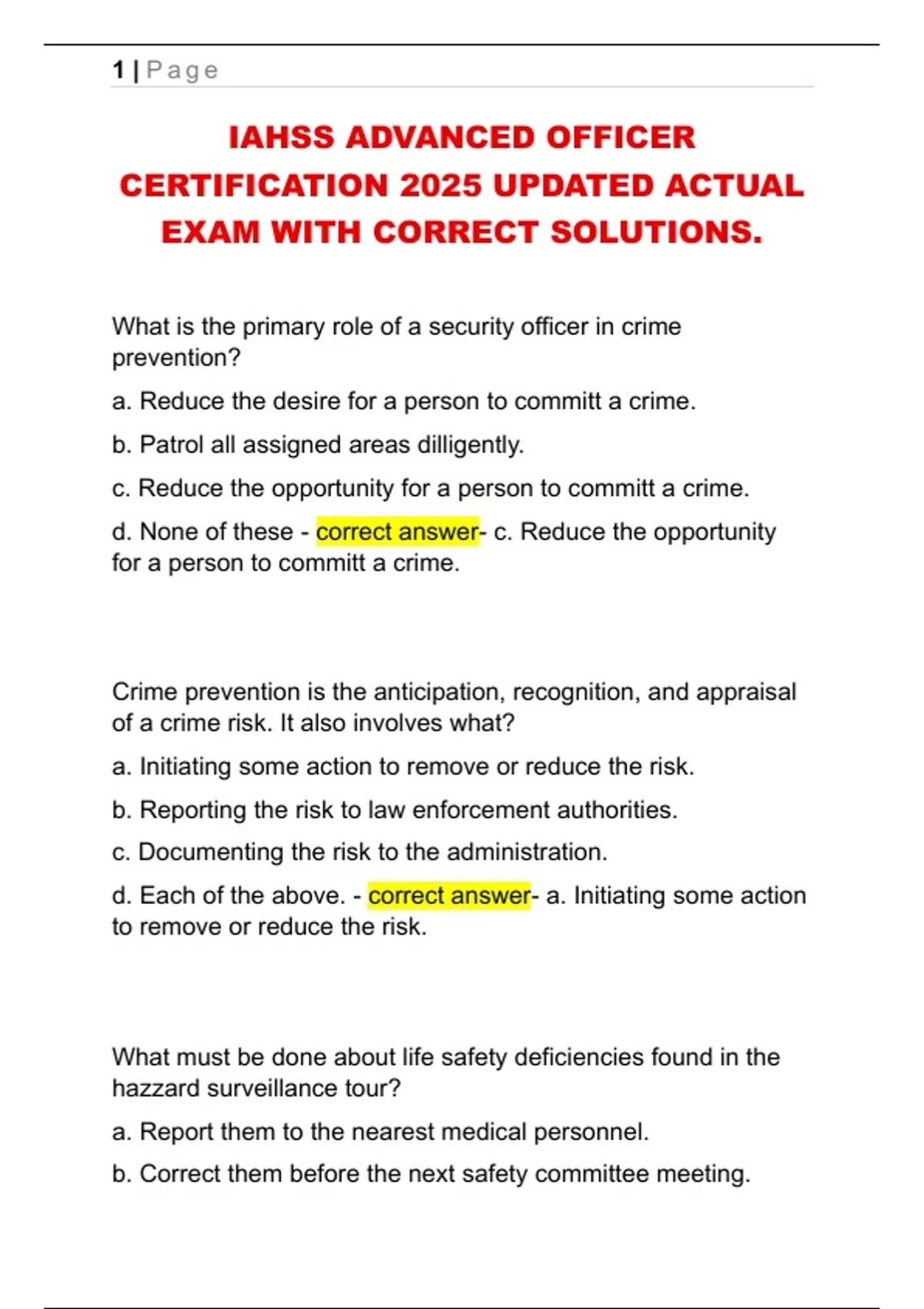 IAHSS ADVANCED OFFICER CERTIFICATION 2025 UPDATED ACTUAL EXAM WITH ...