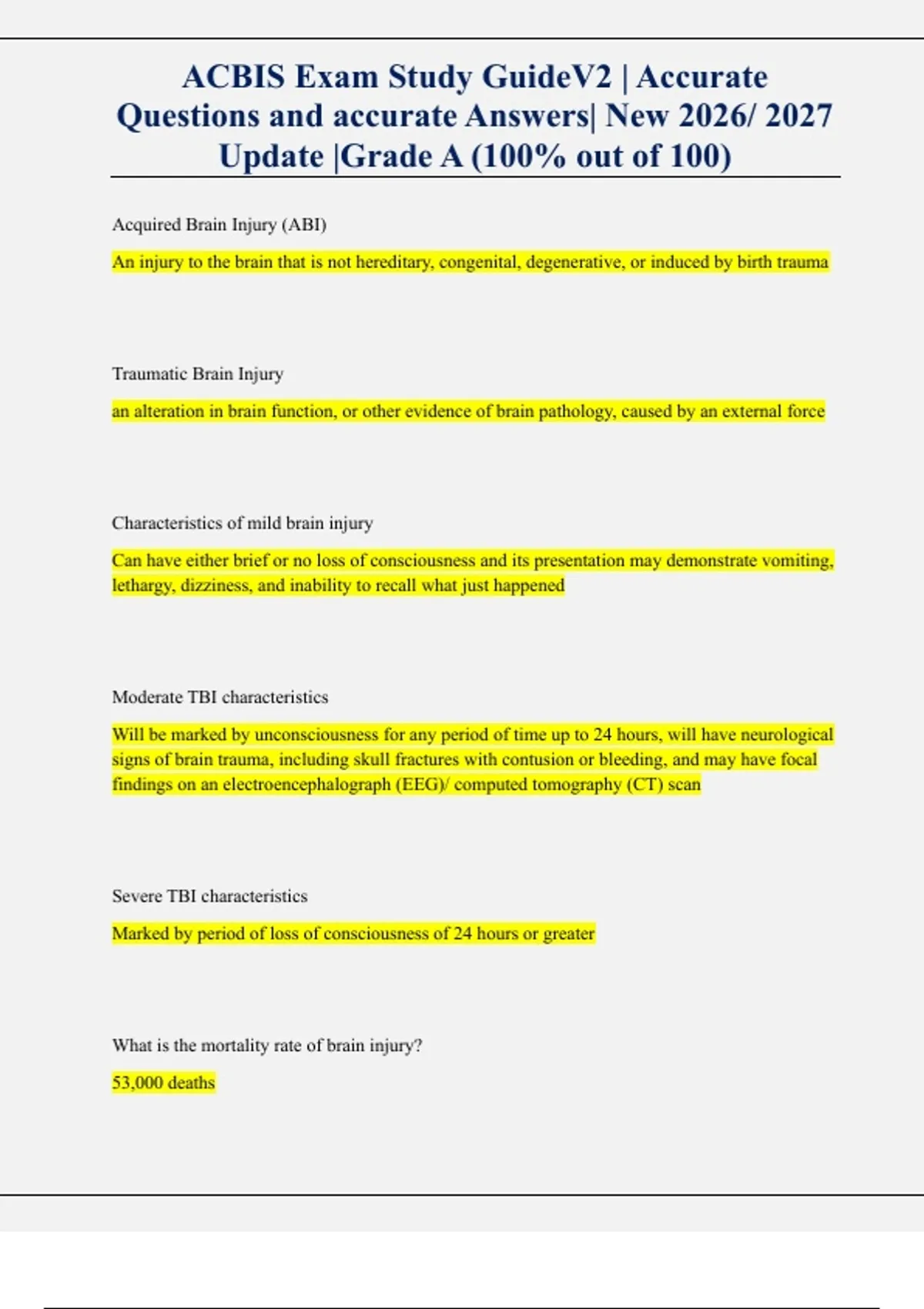 ACBIS Exams and Exam study guide (Latest 2026/ 2027 Updates STUDY ...