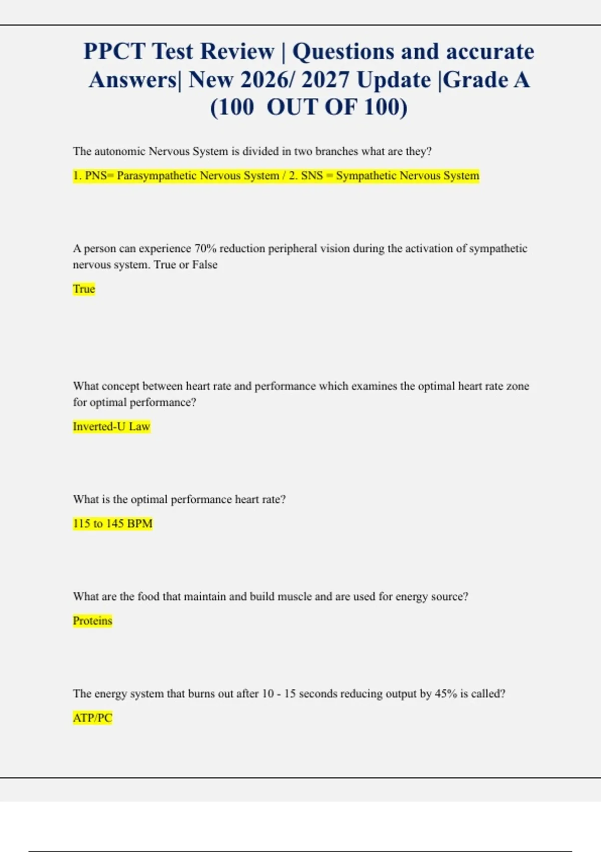 PPCT Test Review | Questions and accurate Answers| New 2026/ 2027 ...