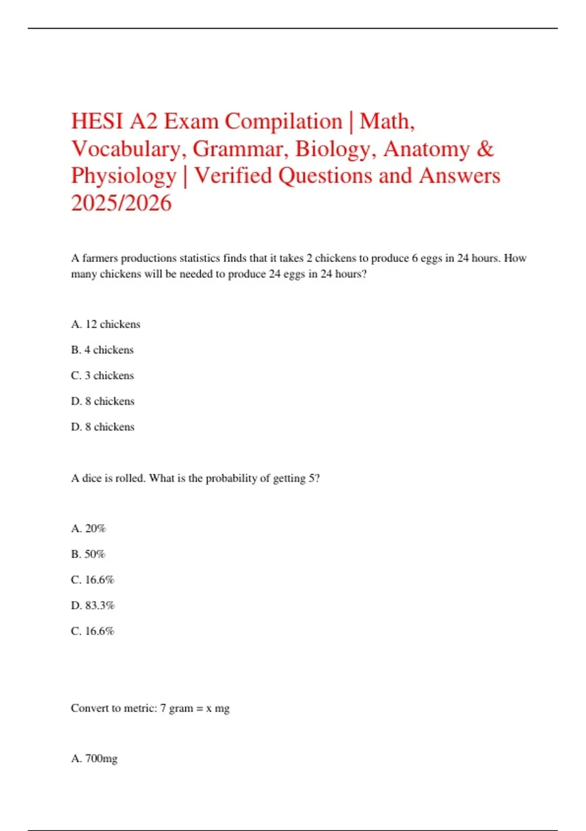 HESI A2 Exam Compilation | Math, Vocabulary, Grammar, Biology, Anatomy ...