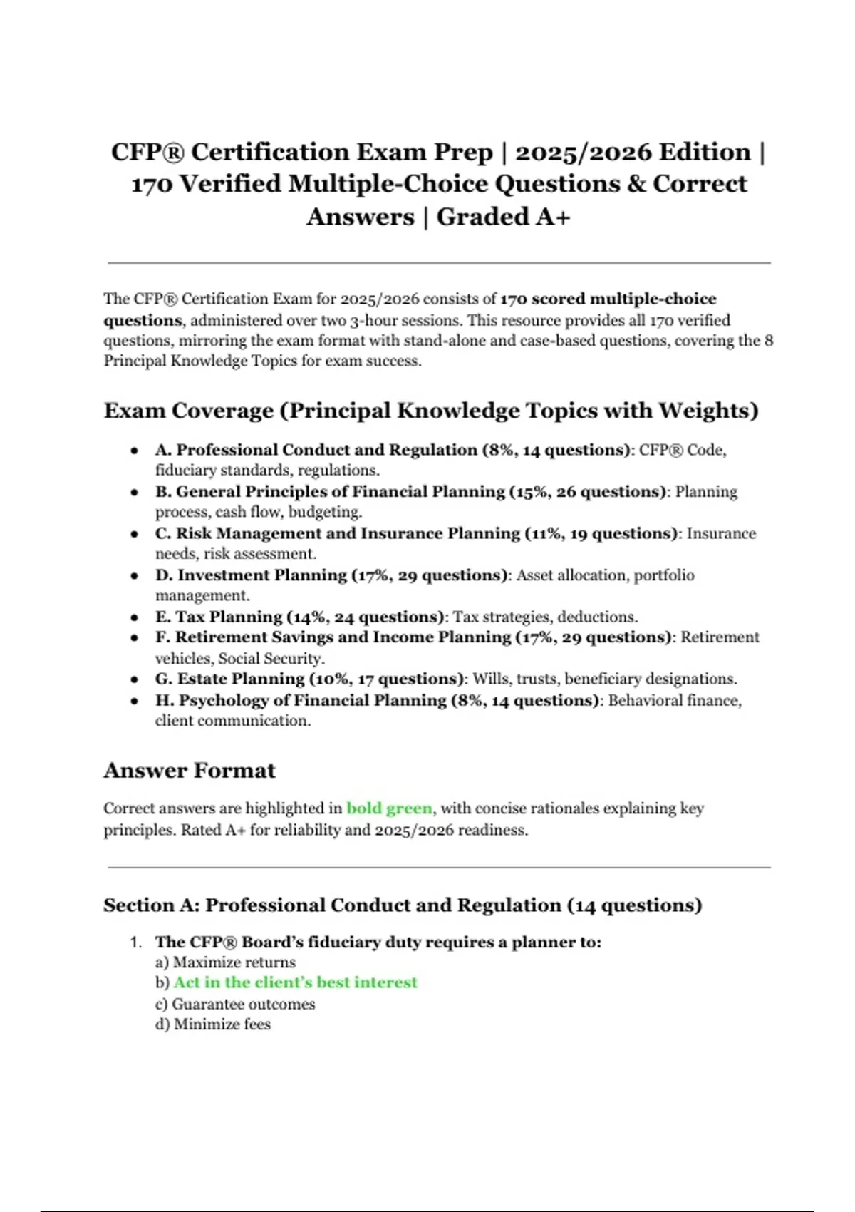 CFP® Certification Exam Prep 2025/2026 | 170 Verified Multiple-Choice ...