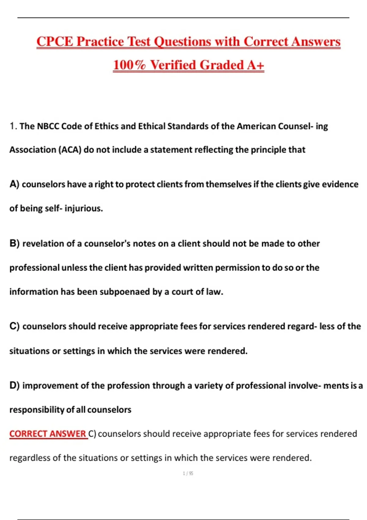 CPCE Practice Test (Latest 2026/2027 Update) Complete Questions and ...