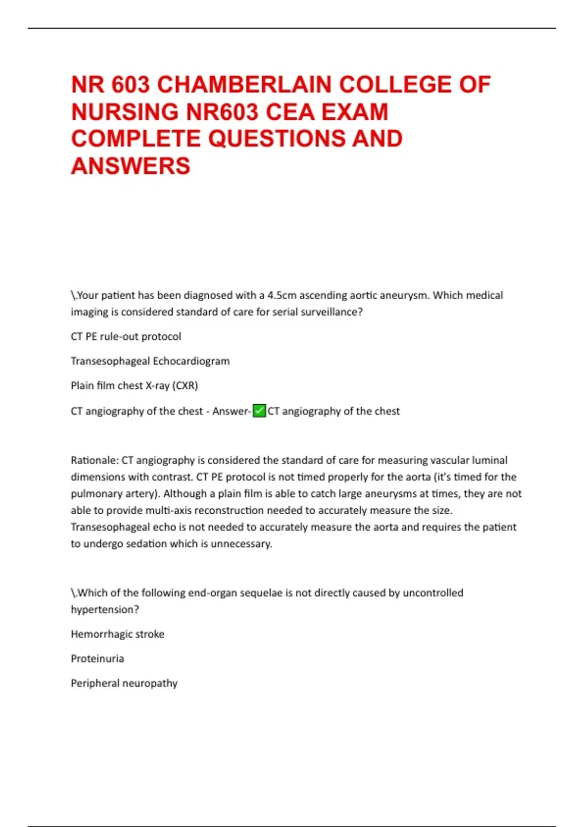 NR 603 CHAMBERLAIN COLLEGE OF NURSING NR603 CEA EXAM COMPLETE QUESTIONS ...