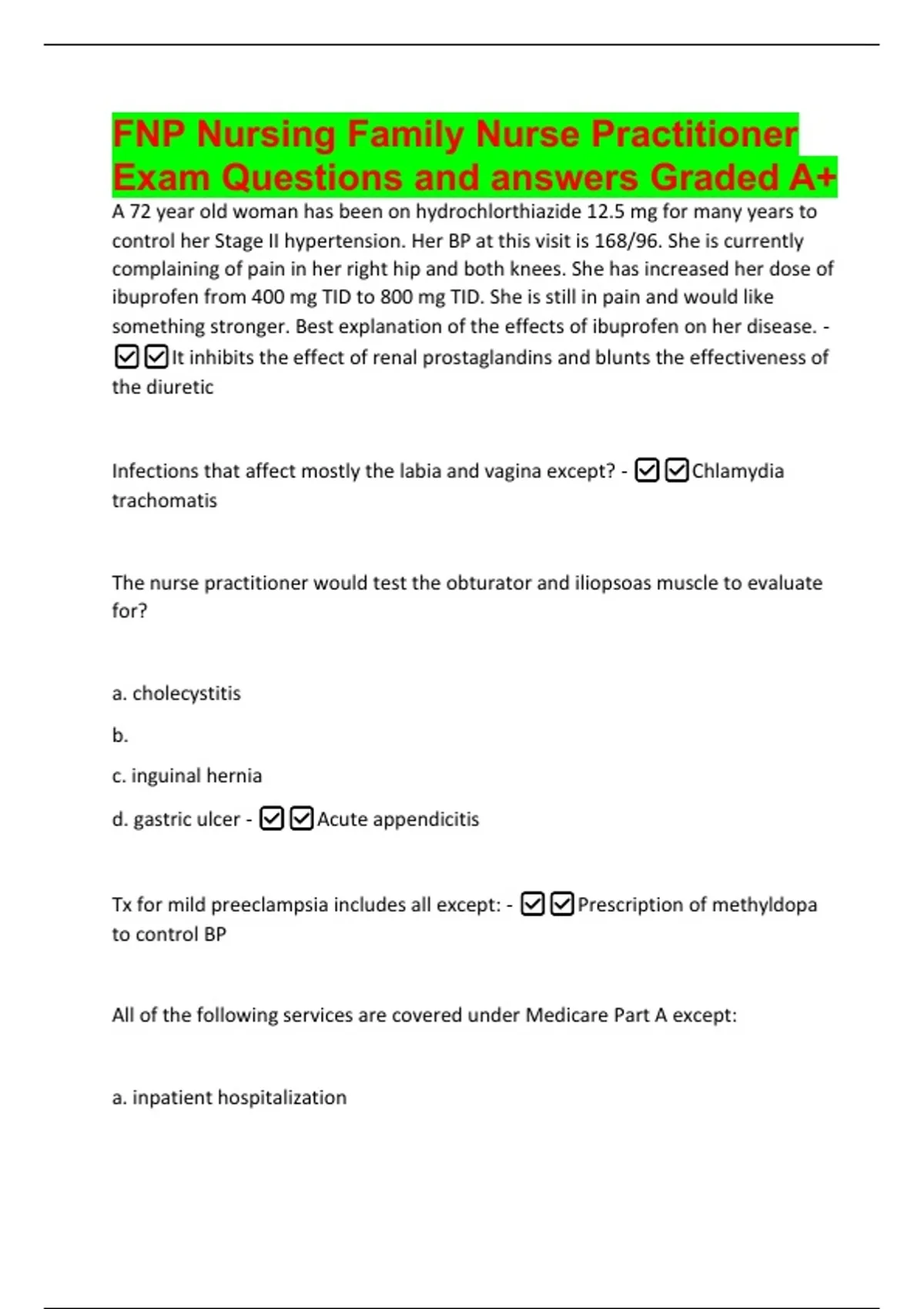 FNP Nursing Family Nurse Practitioner Exam Questions and answers Graded ...
