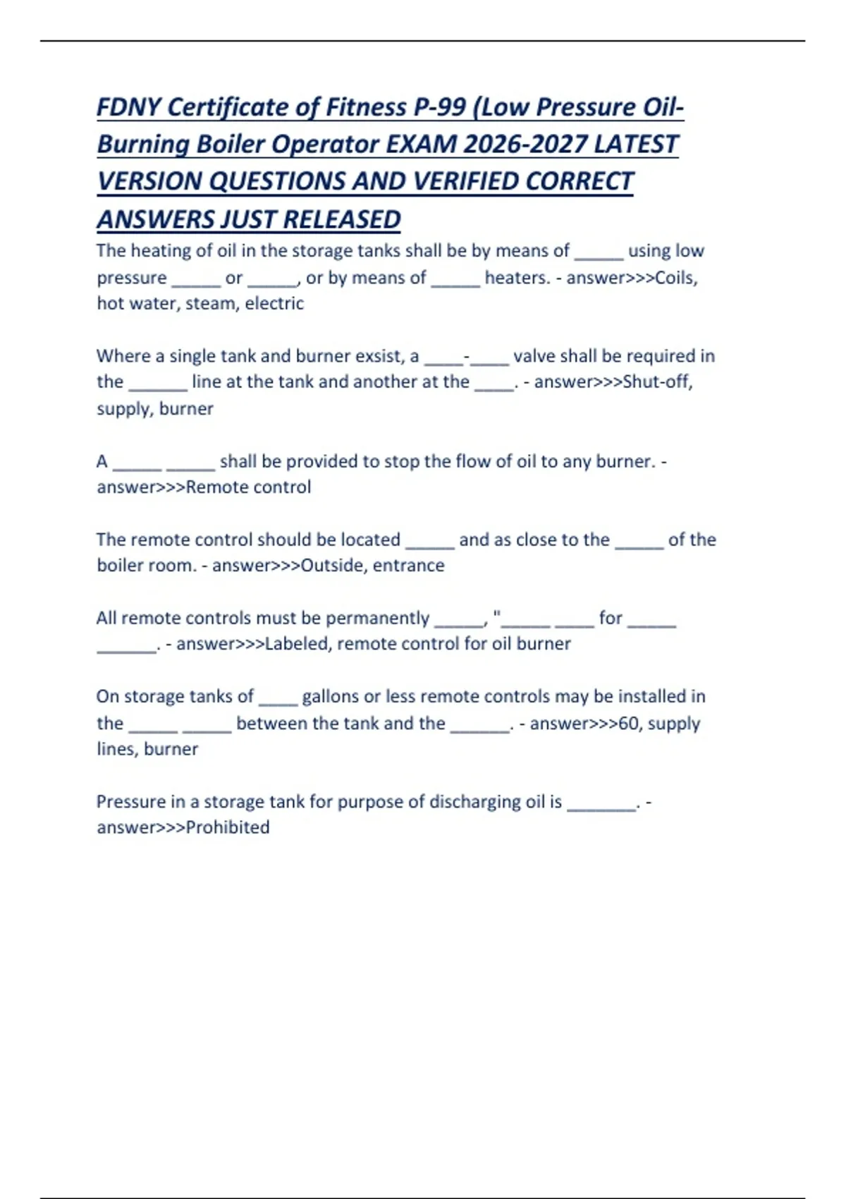 FDNY Certificate of Fitness P-99 (Low Pressure Oil-Burning Boiler ...