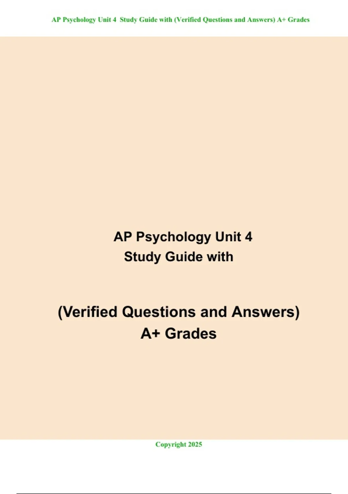 AP Psychology Unit 4 Study Guide (2025/2026 Verified Questions and ...