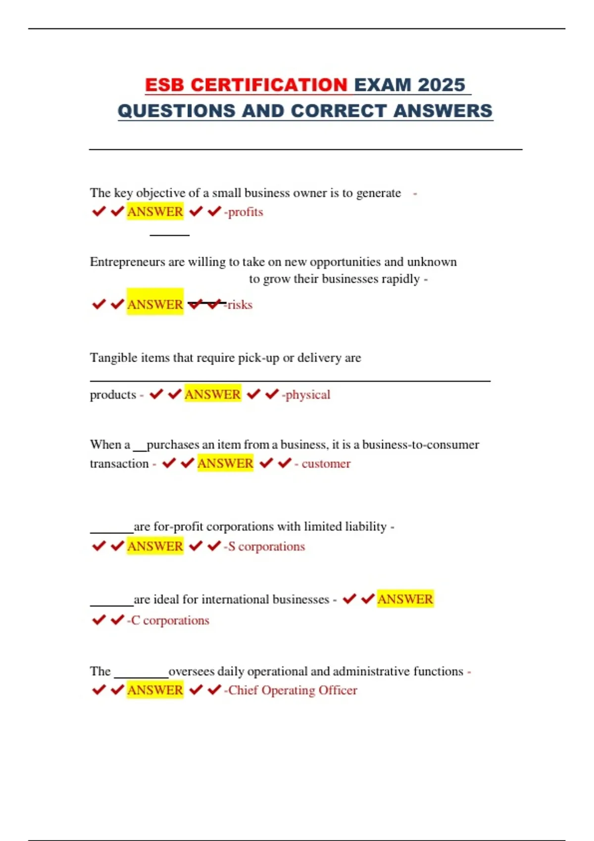 ESB Certification Exam 2025 – Questions and Correct Answers (Complete ...