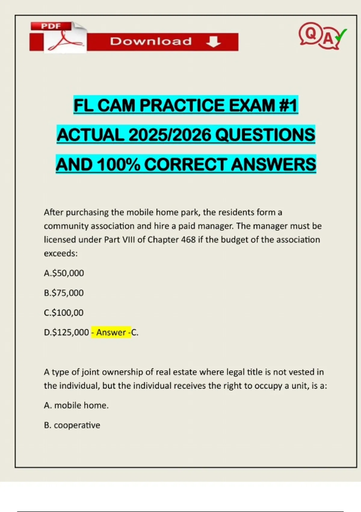FL CAM PRACTICE EXAM #1 ACTUAL 2025/2026 QUESTIONS AND 100% CORRECT ANSWERS - Fl Cam - Stuvia US