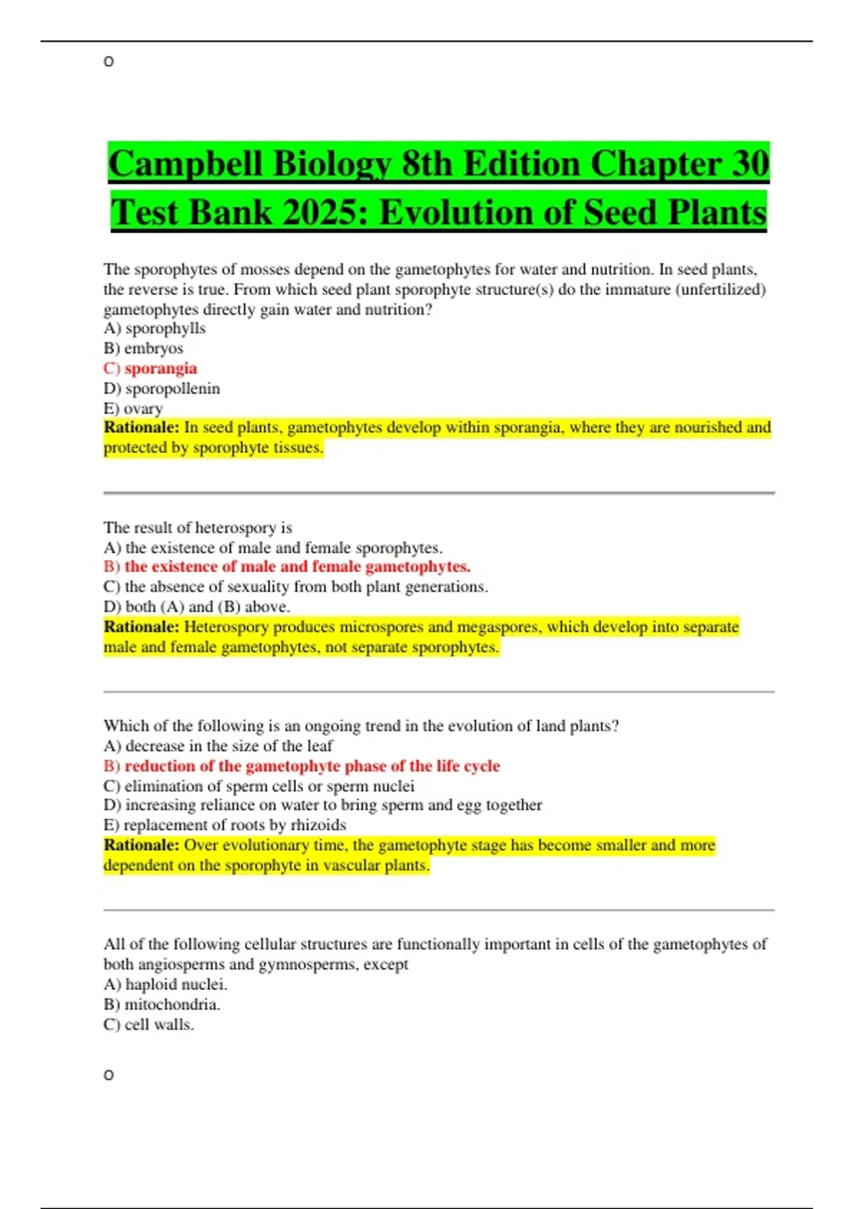 Campbell Biology 8th Edition Chapter 30 Test Bank 2025: Evolution of ...