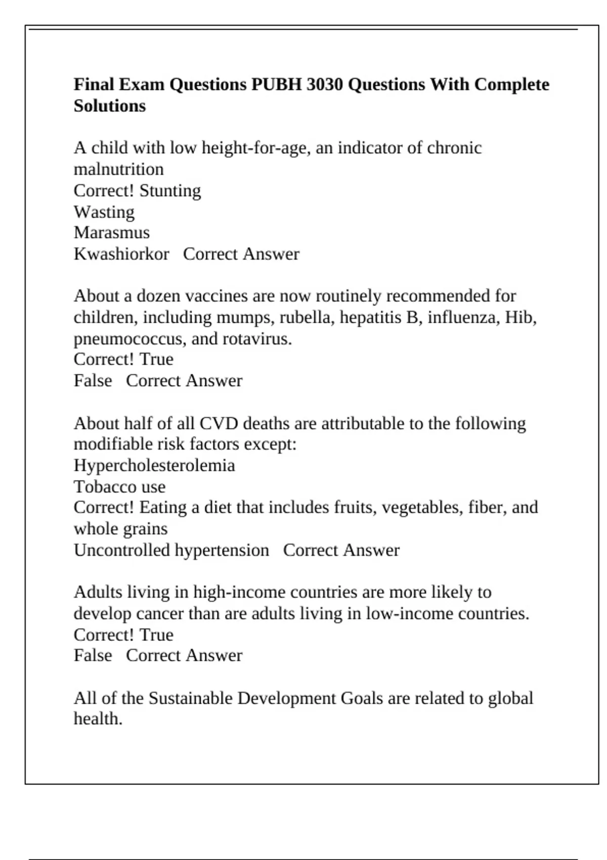 Final Exam Questions PUBH 3030 Questions With Complete Solutions - PUBH ...