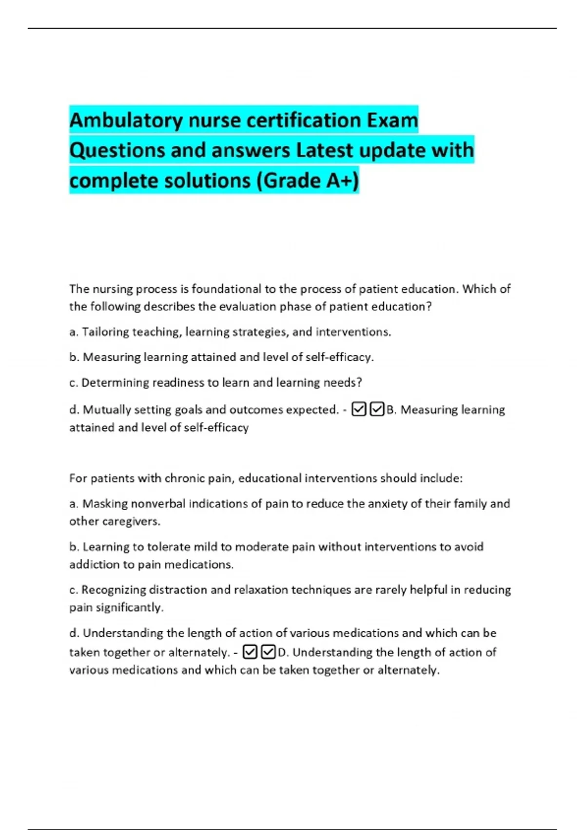 Ambulatory nurse certification Exam Questions and answers Latest update ...