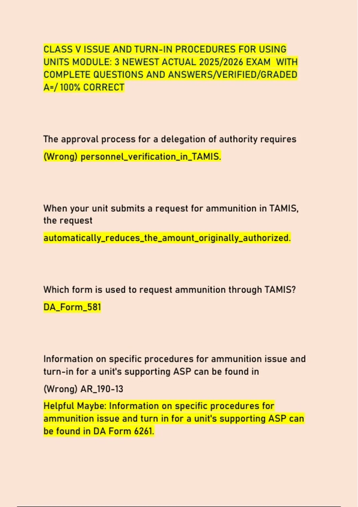 CLASS V ISSUE AND TURN-IN PROCEDURES FOR USING UNITS MODULE: 3 NEWEST ...