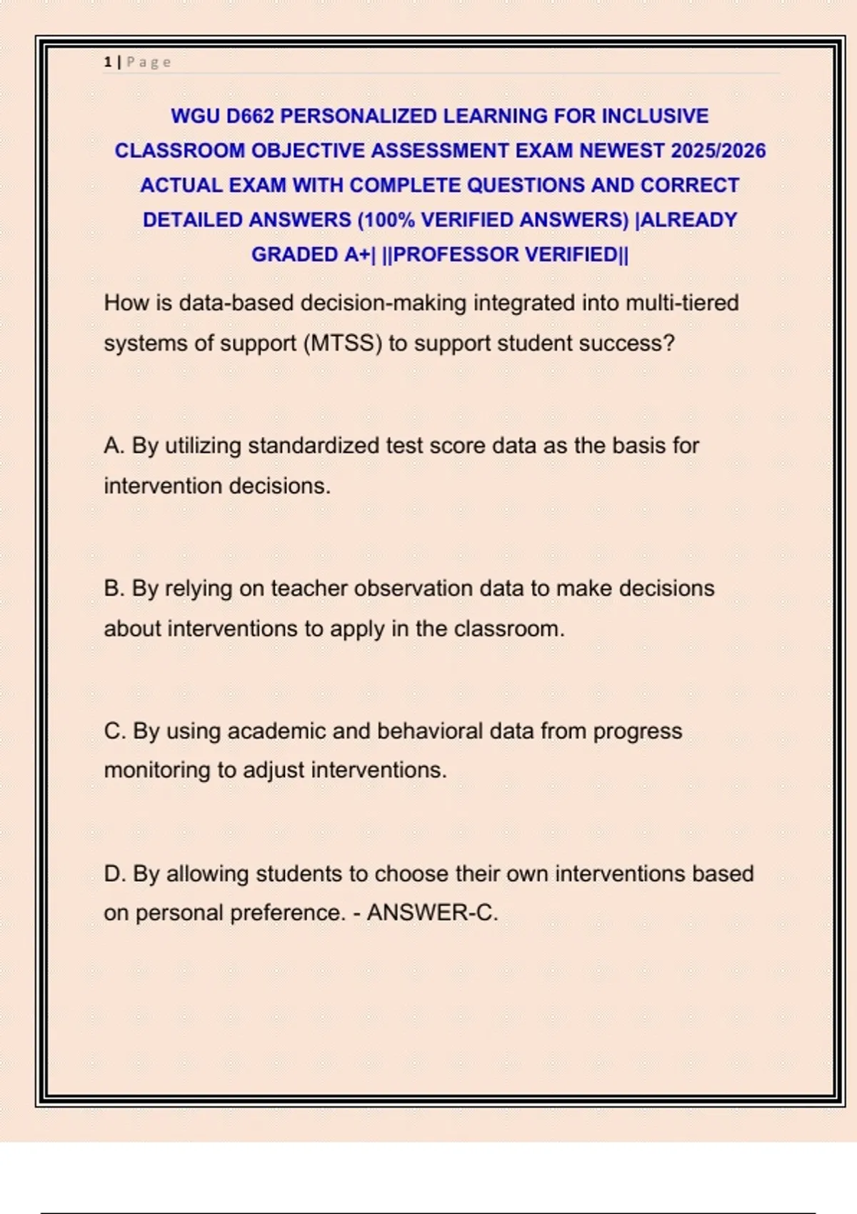 WGU D662 PERSONALIZED LEARNING FOR INCLUSIVE CLASSROOM OBJECTIVE ...