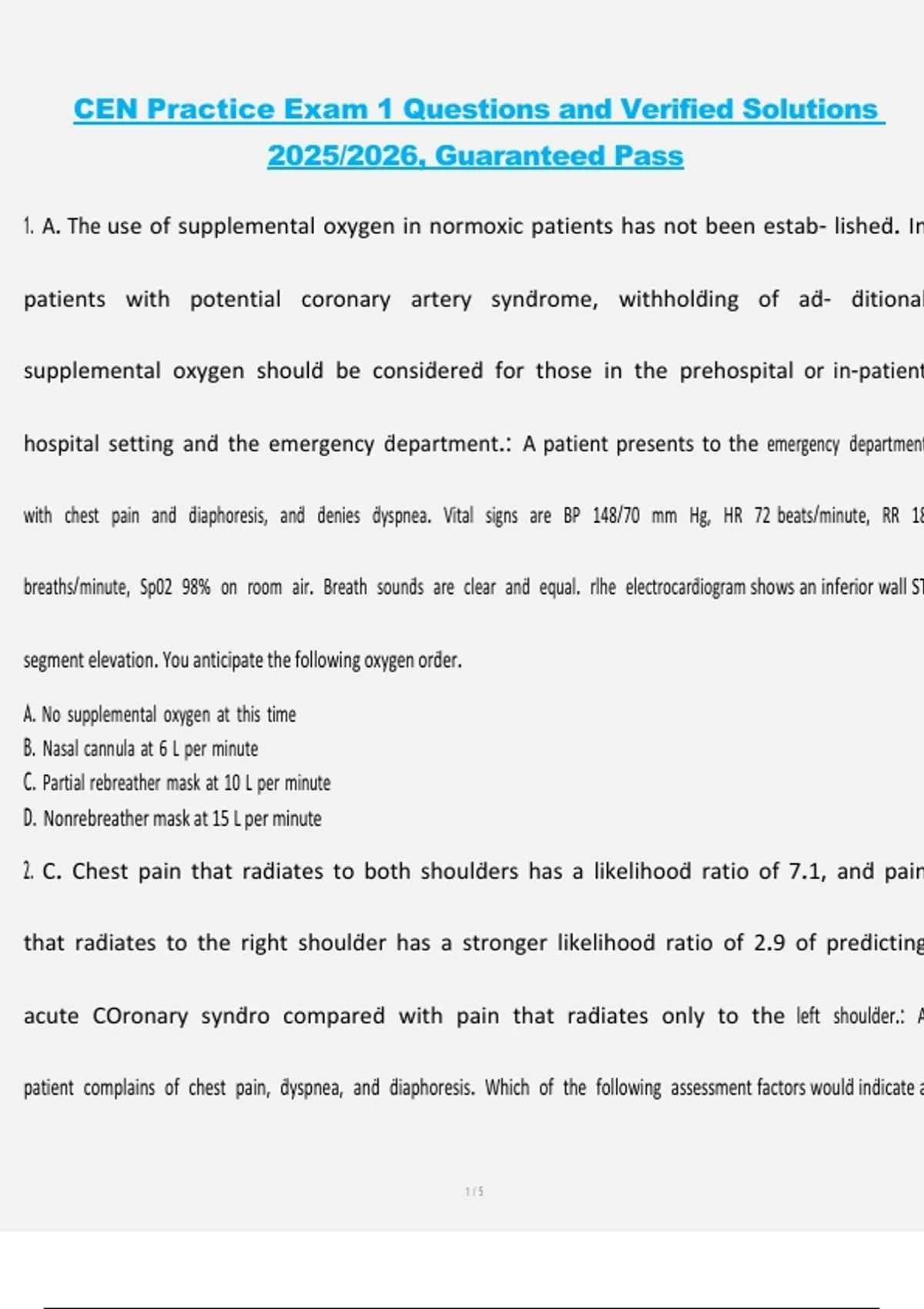 CEN Practice Exam 1 Questions and Verified Solutions 2025/2026 ...