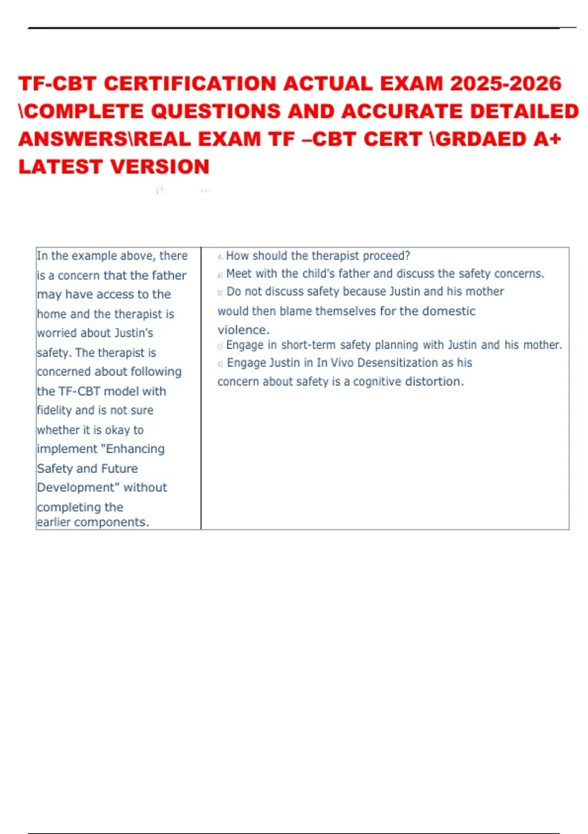 TF-CBT CERTIFICATION ACTUAL EXAM COMPLETE QUESTIONS AND ACCURATE ...